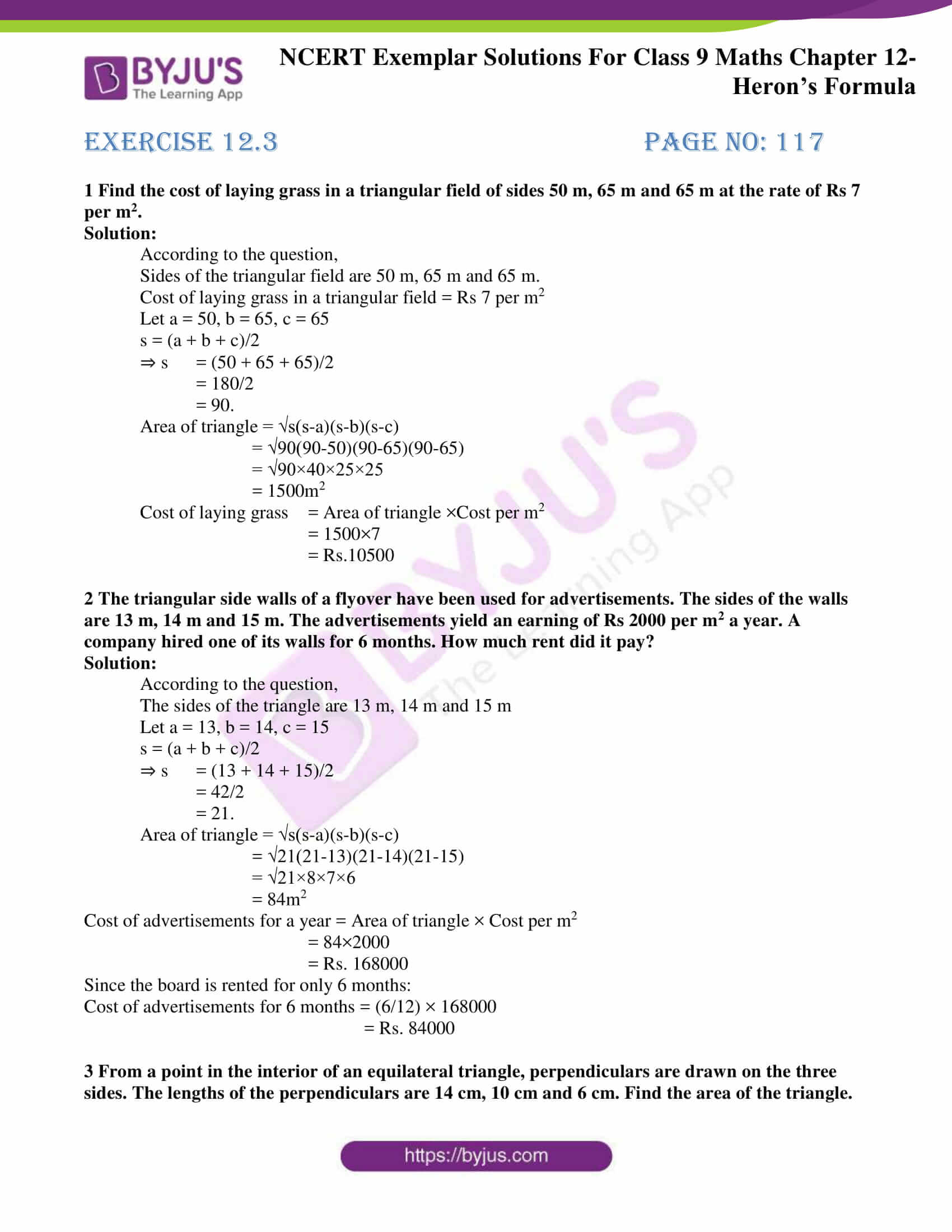 NCERT Exemplar Maths Class 9 Chapter 12 Heron s Formula