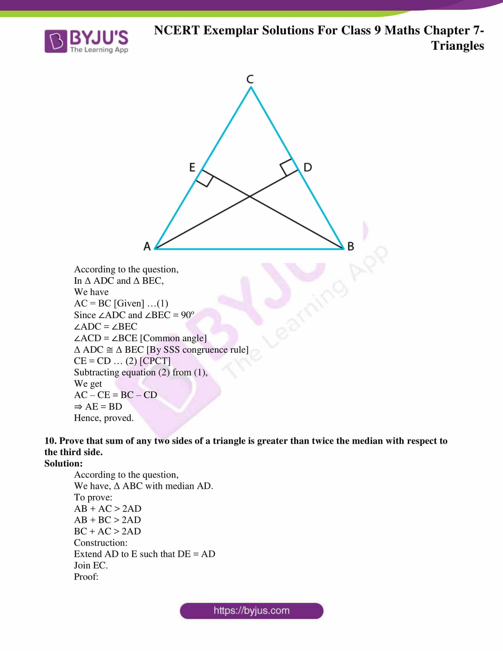 NCERT Exemplar Solutions Class 9 Mathematics Chapter 7 - Triangles ...
