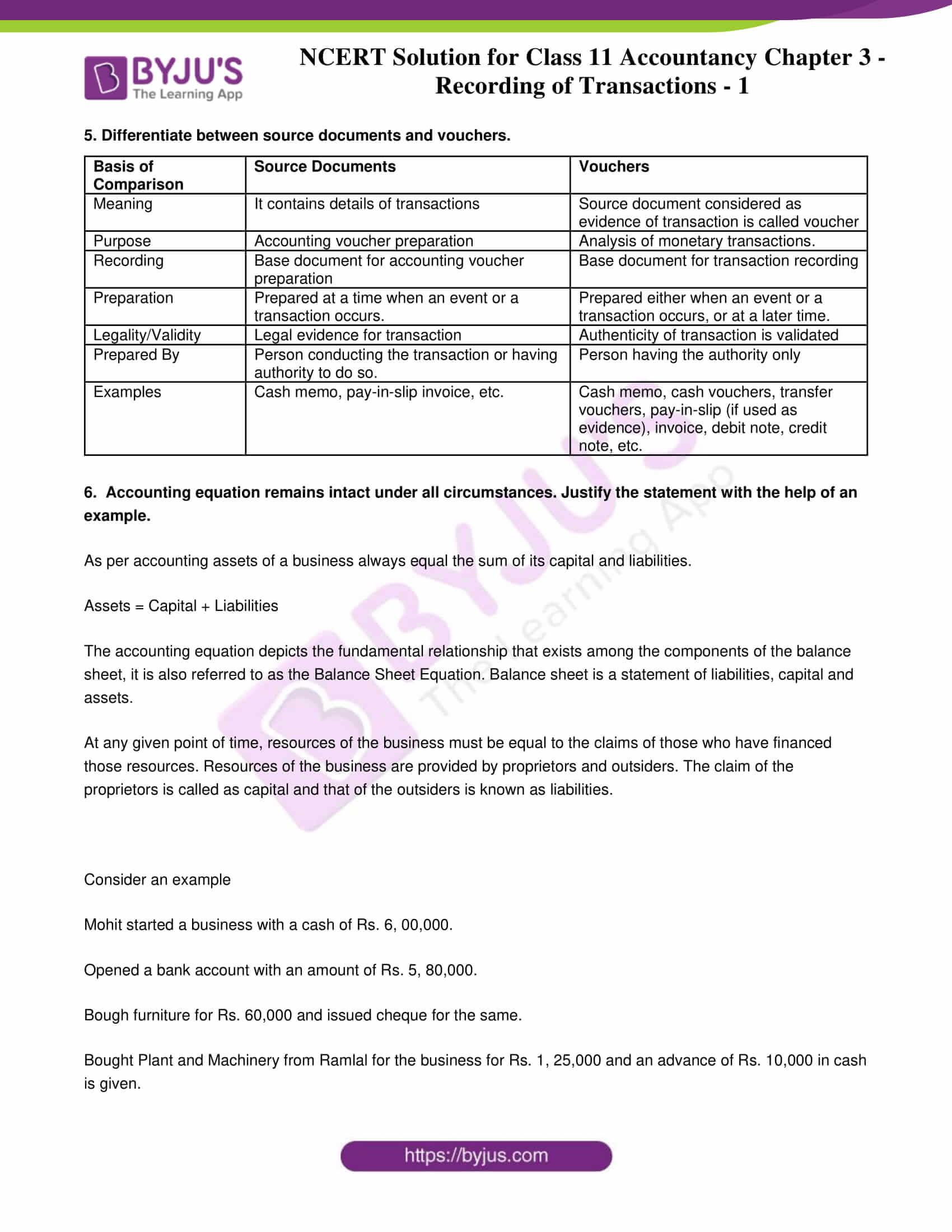 NCERT Solution For Class 11 Accountancy Chapter 3 Recording Of ...