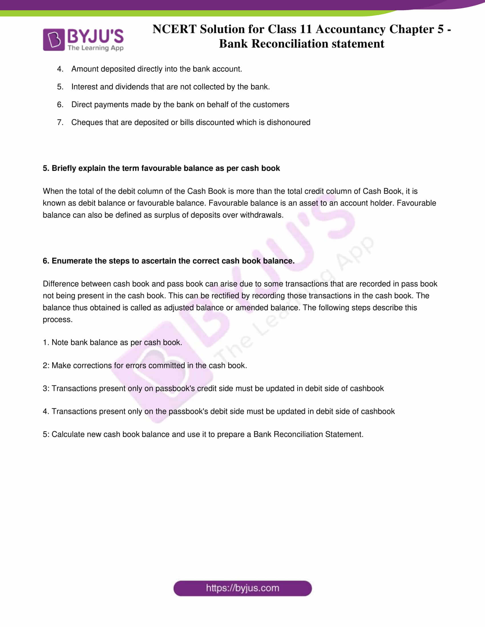 NCERT Solution For Class 11 Accountancy Chapter 5 Bank Reconciliation ...