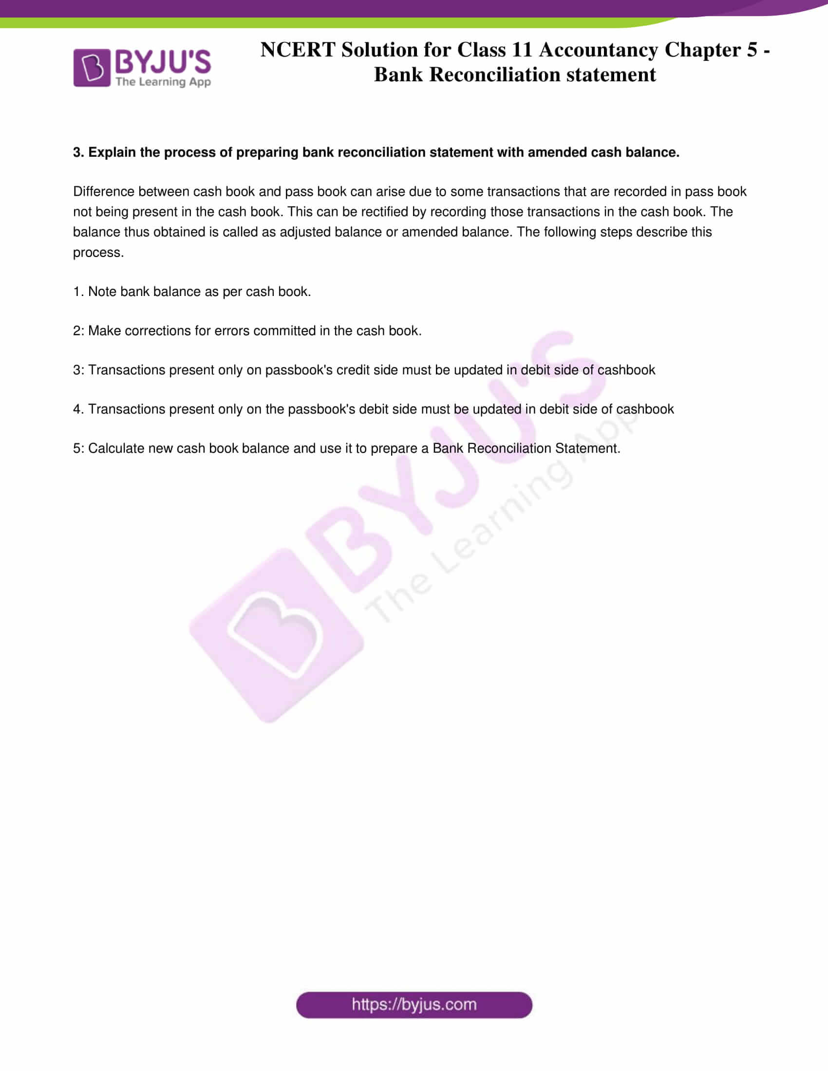 NCERT Solution For Class 11 Accountancy Chapter 5 Bank Reconciliation ...