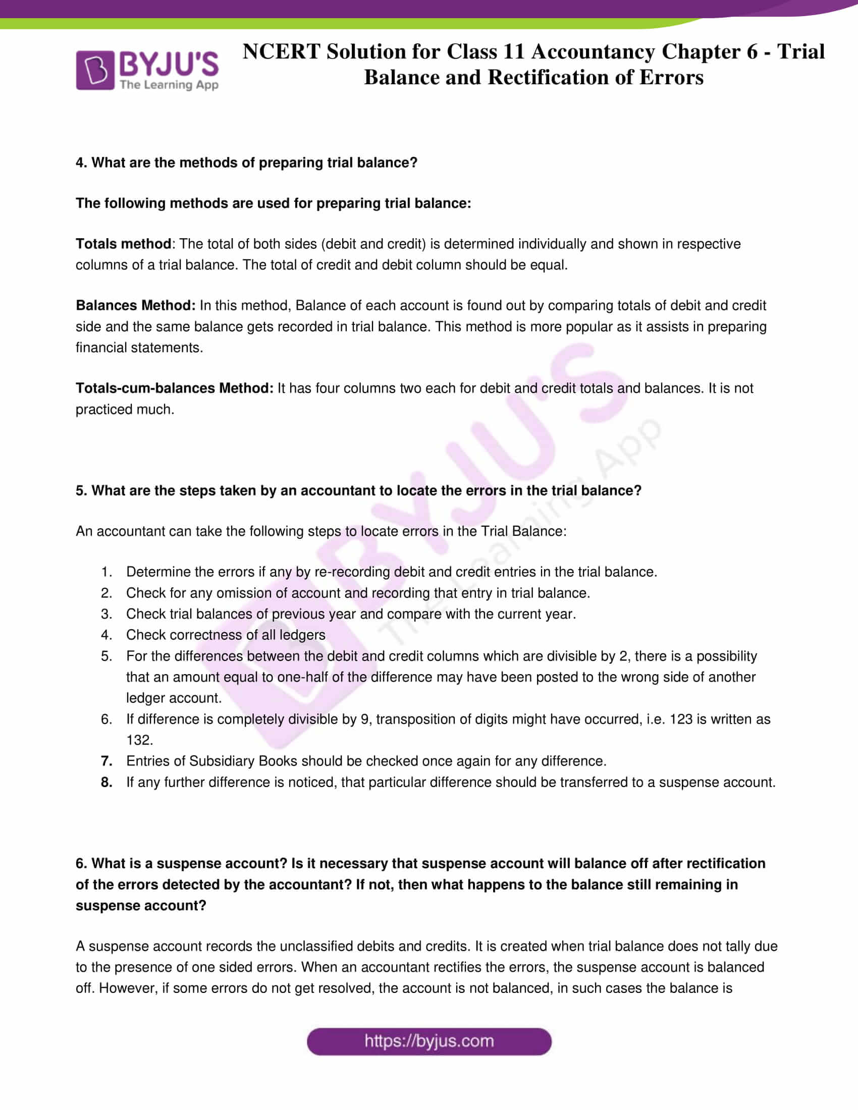 NCERT Solution For Class 11 Accountancy Chapter 6 Trial Balance And Rectification Of Errors ...