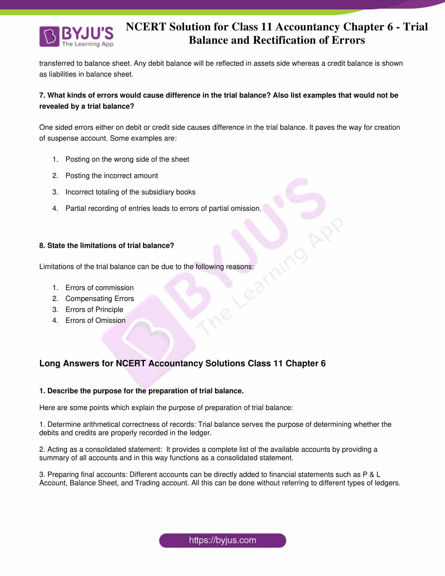 NCERT Solution For Class 11 Accountancy Chapter 6 Trial Balance And ...
