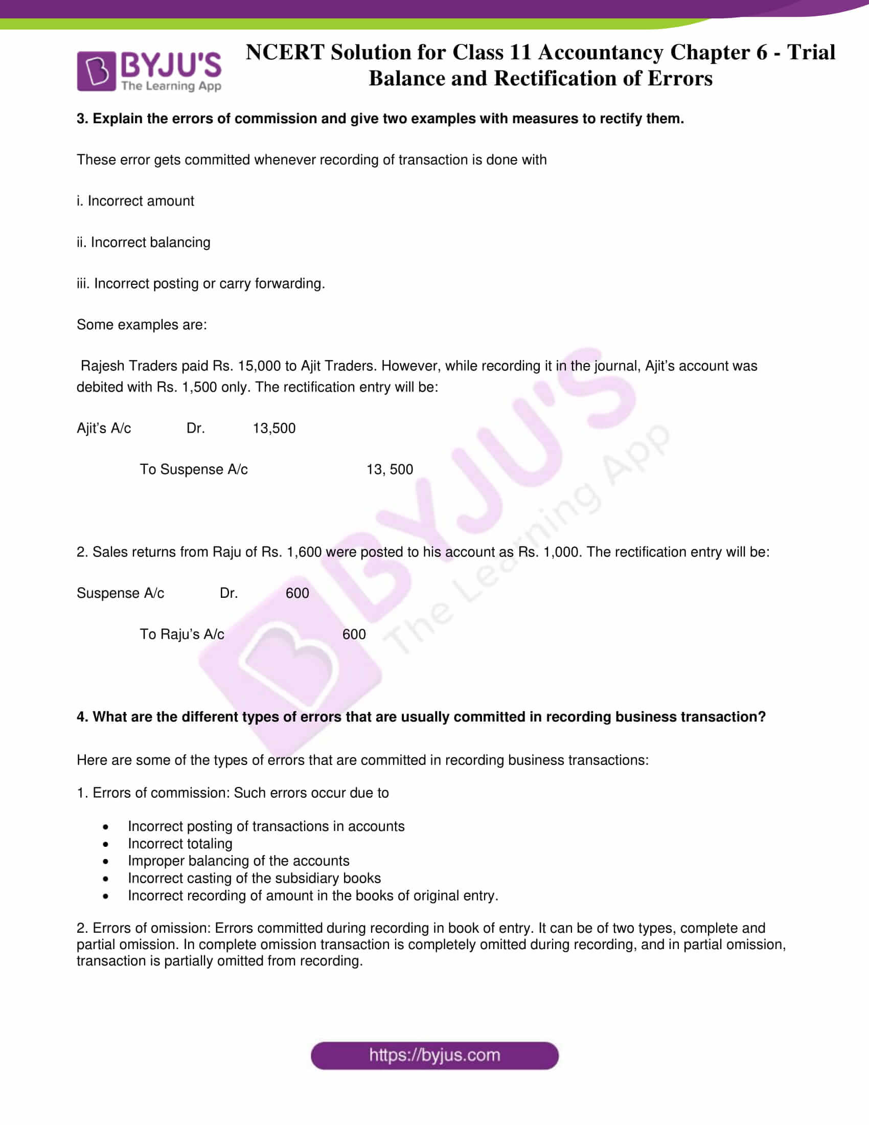NCERT Solution For Class 11 Accountancy Chapter 6 Trial Balance And ...