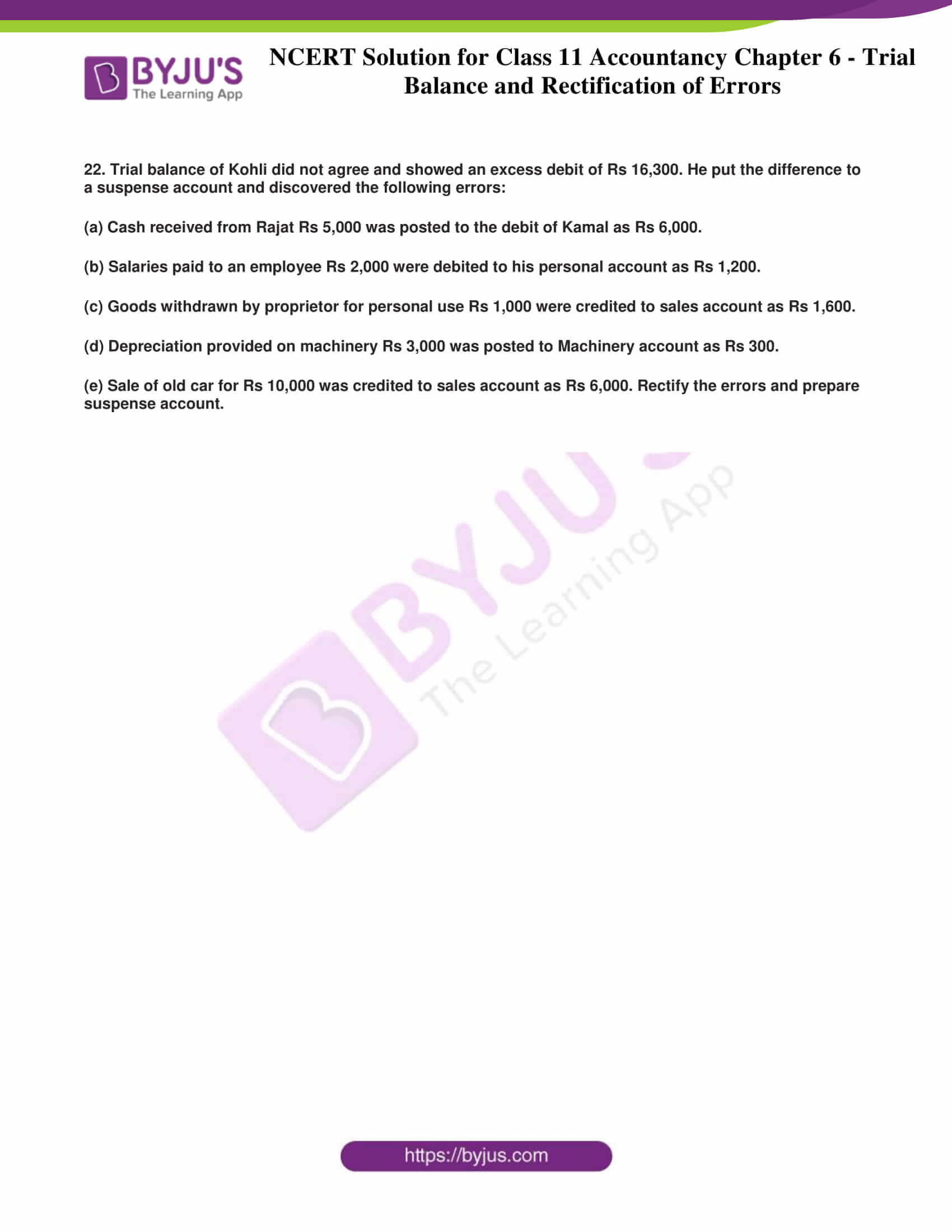 NCERT Solution For Class 11 Accountancy Chapter 6 Trial Balance And ...