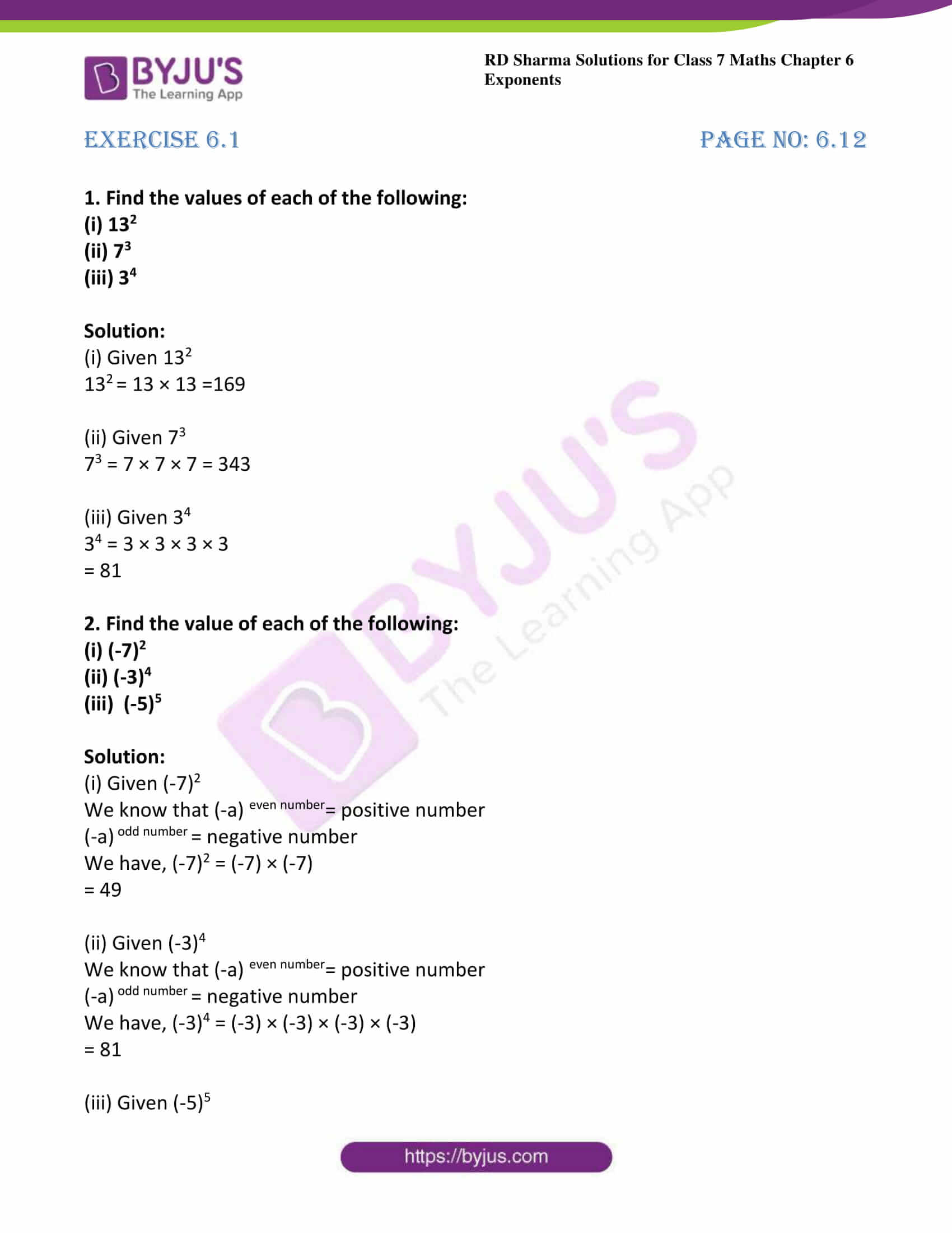 RD Sharma Solutions For Class 7 Maths Chapter 6 Exponents Download