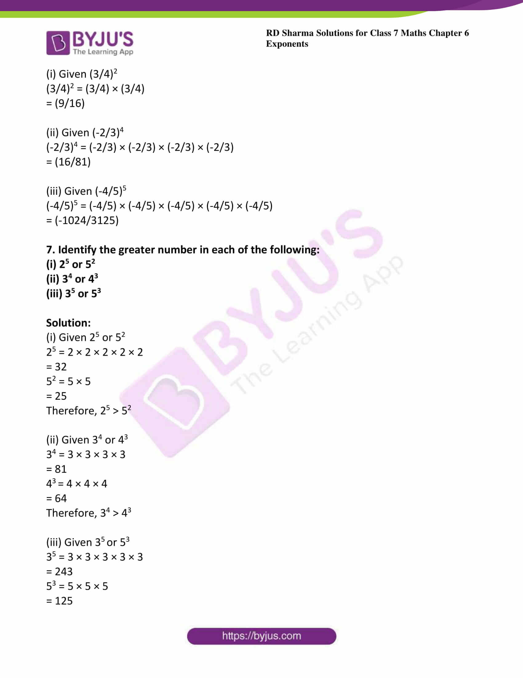 RD Sharma Solutions For Class 7 Maths Chapter 6 Exponents Download RD Sharma Solutions For Class 7 Maths Chapter 6 Exponents Download
