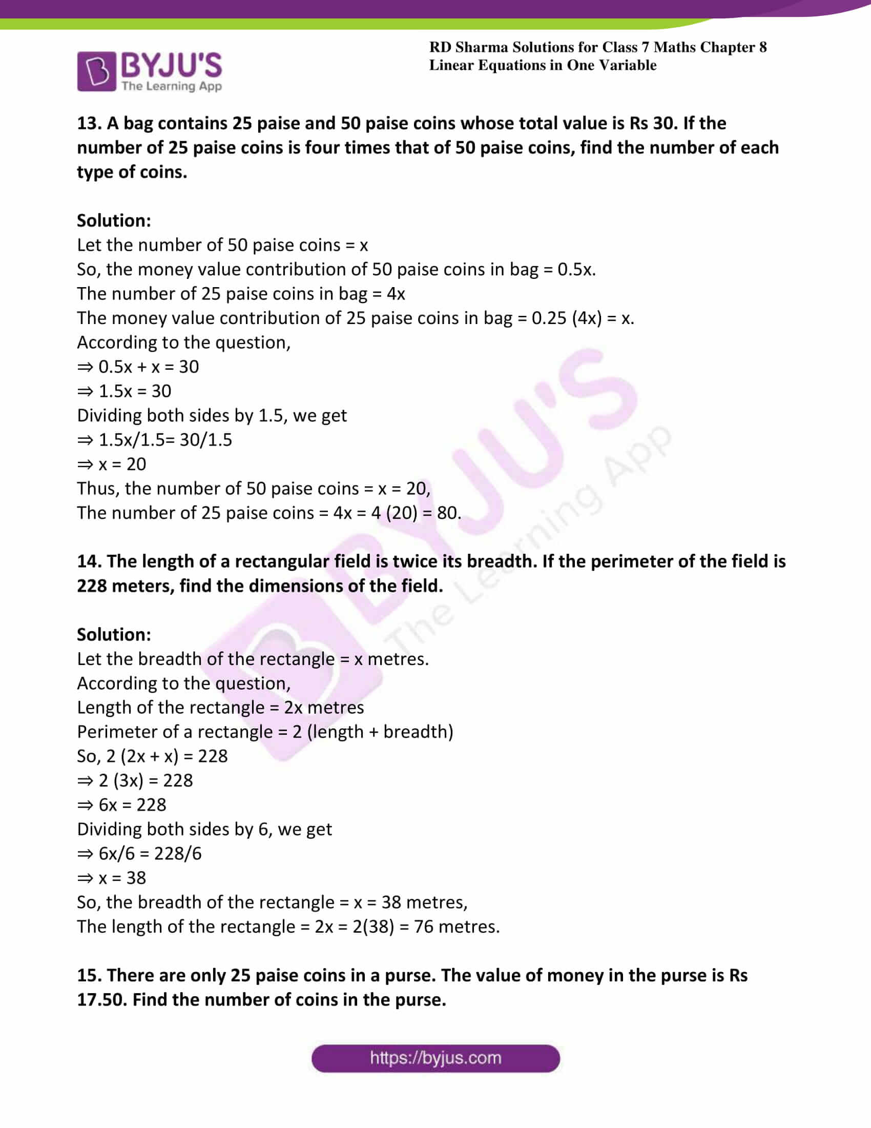 RD Sharma Solutions For Class 7 Maths Chapter 8 Linear Equations In 