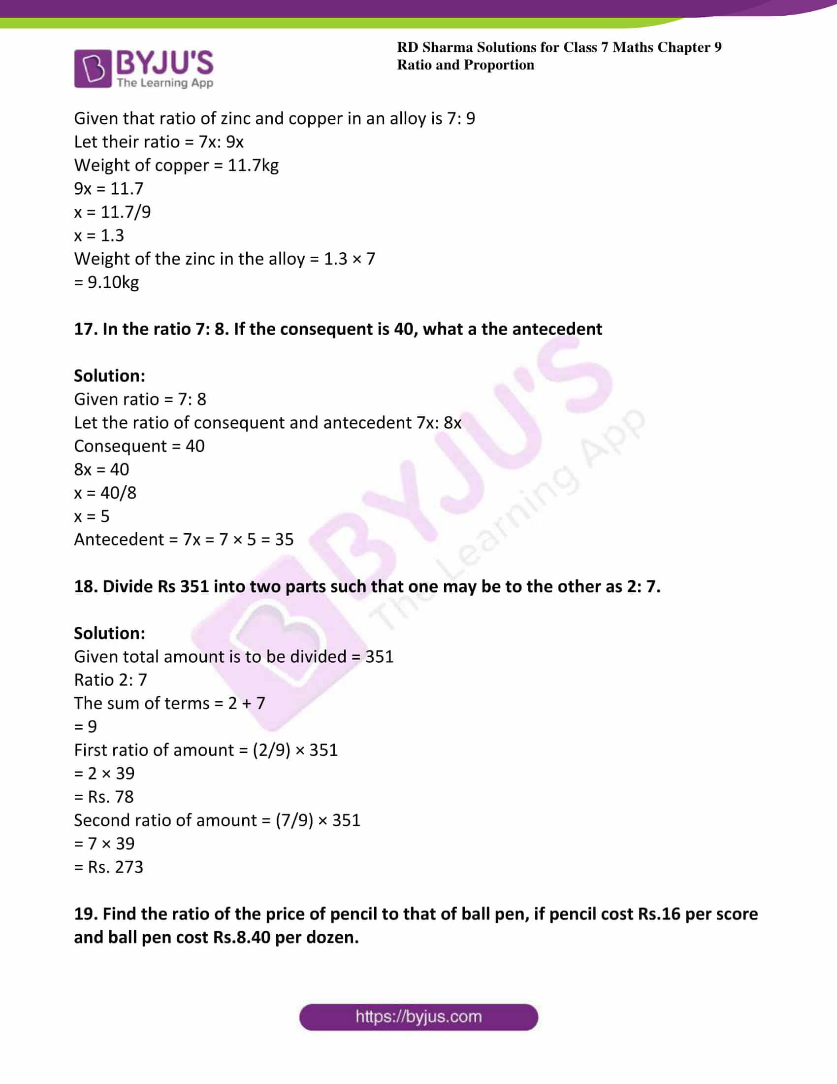 RD Sharma Solutions For Class 7 Maths Chapter 9 Ratio And Proportion 