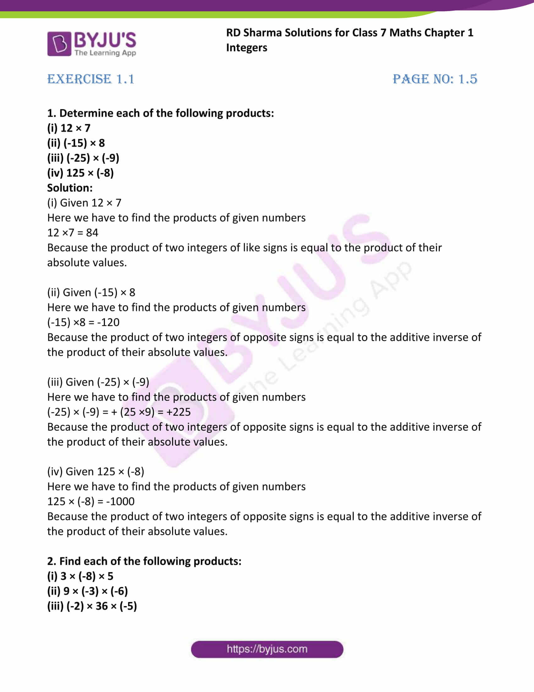 RD Sharma Solutions For Class 7 Maths Chapter 1 Integers Download 
