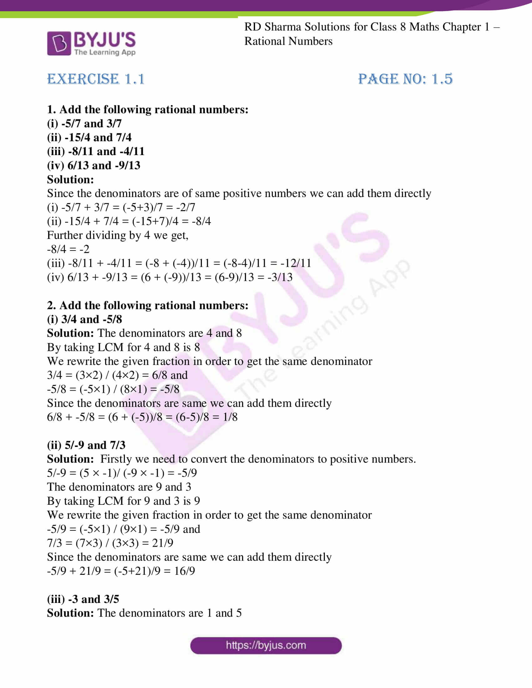 Class 8 Maths Rational Numbers Worksheet Worksheet Class 8 Ch 1 