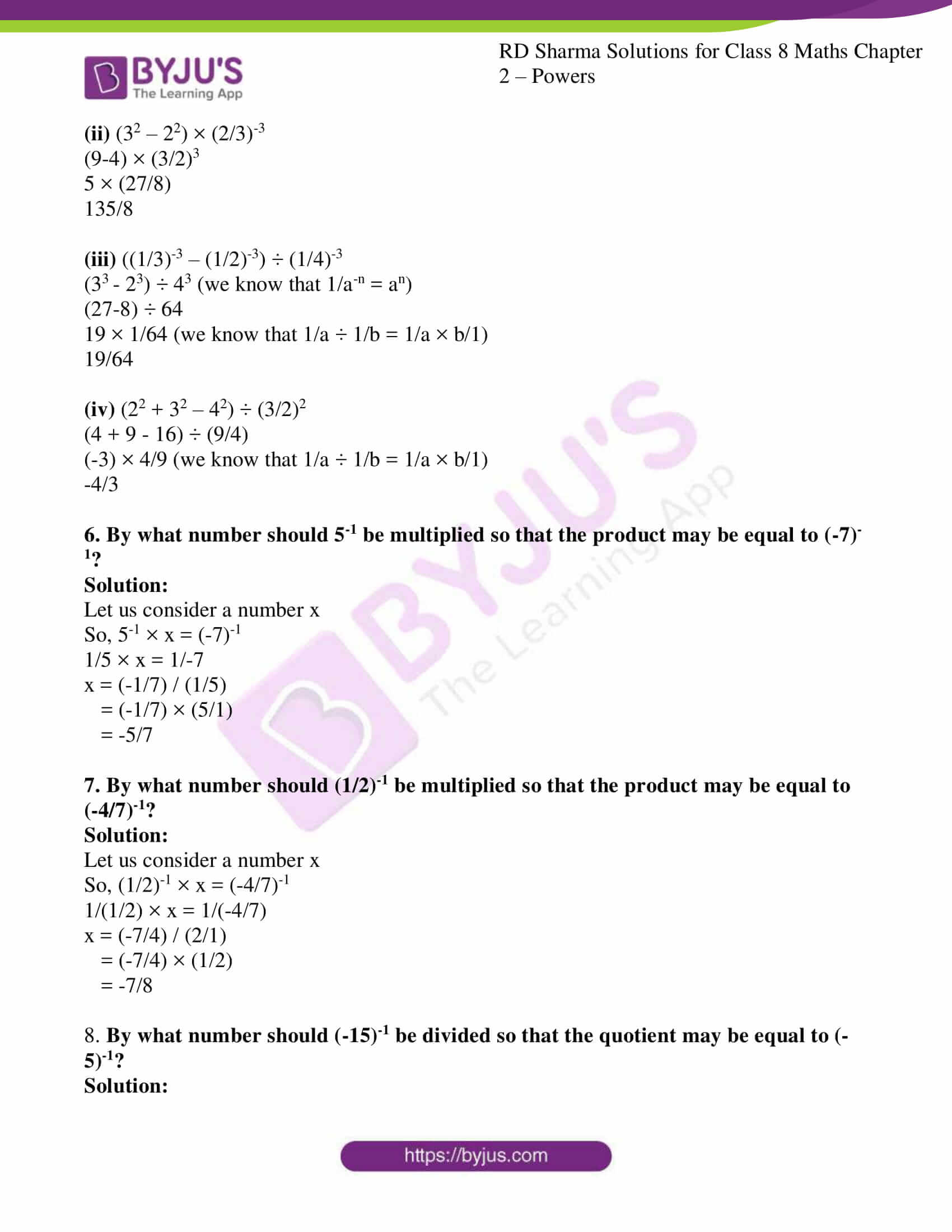 RD Sharma Solutions For Class 8 Chapter 2 Powers Download Free PDF RD Sharma Solutions For Class 8 Chapter 2 Powers Download Free PDF