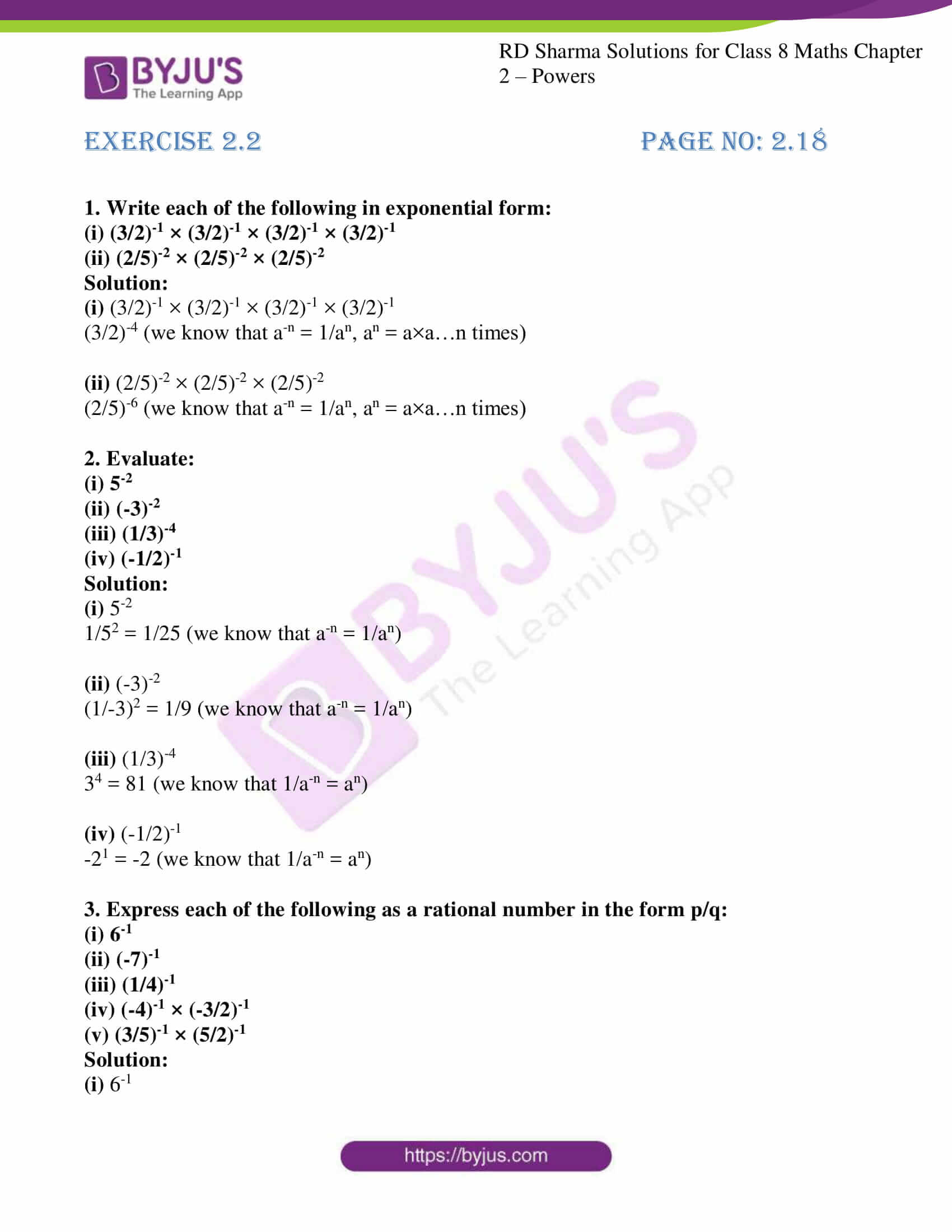 RD Sharma Solutions For Class 8 Chapter 2 Powers Exercise 2 2 Get
