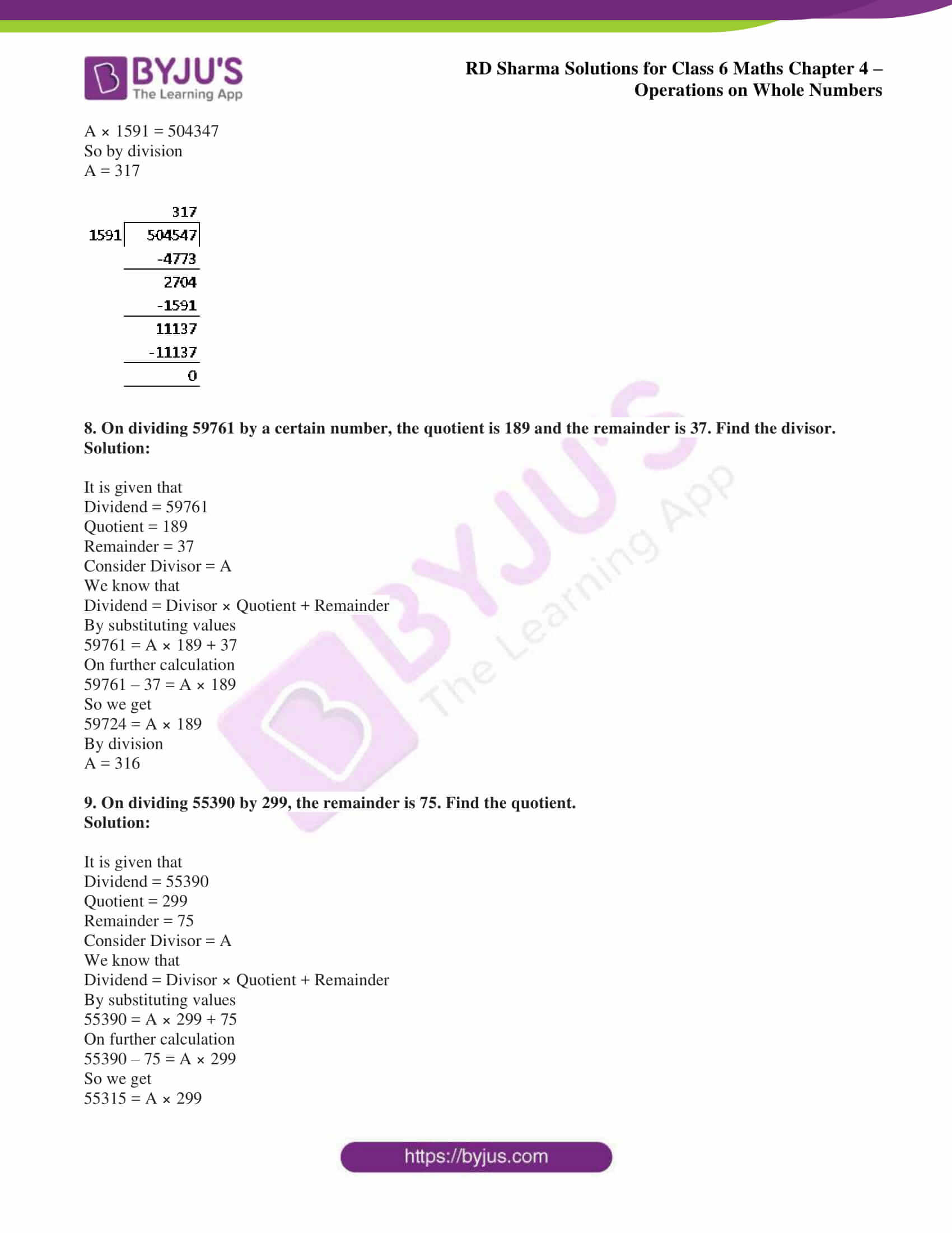 RD Sharma Solutions for Class 6 Chapter 4 Operations on Whole Numbers ...