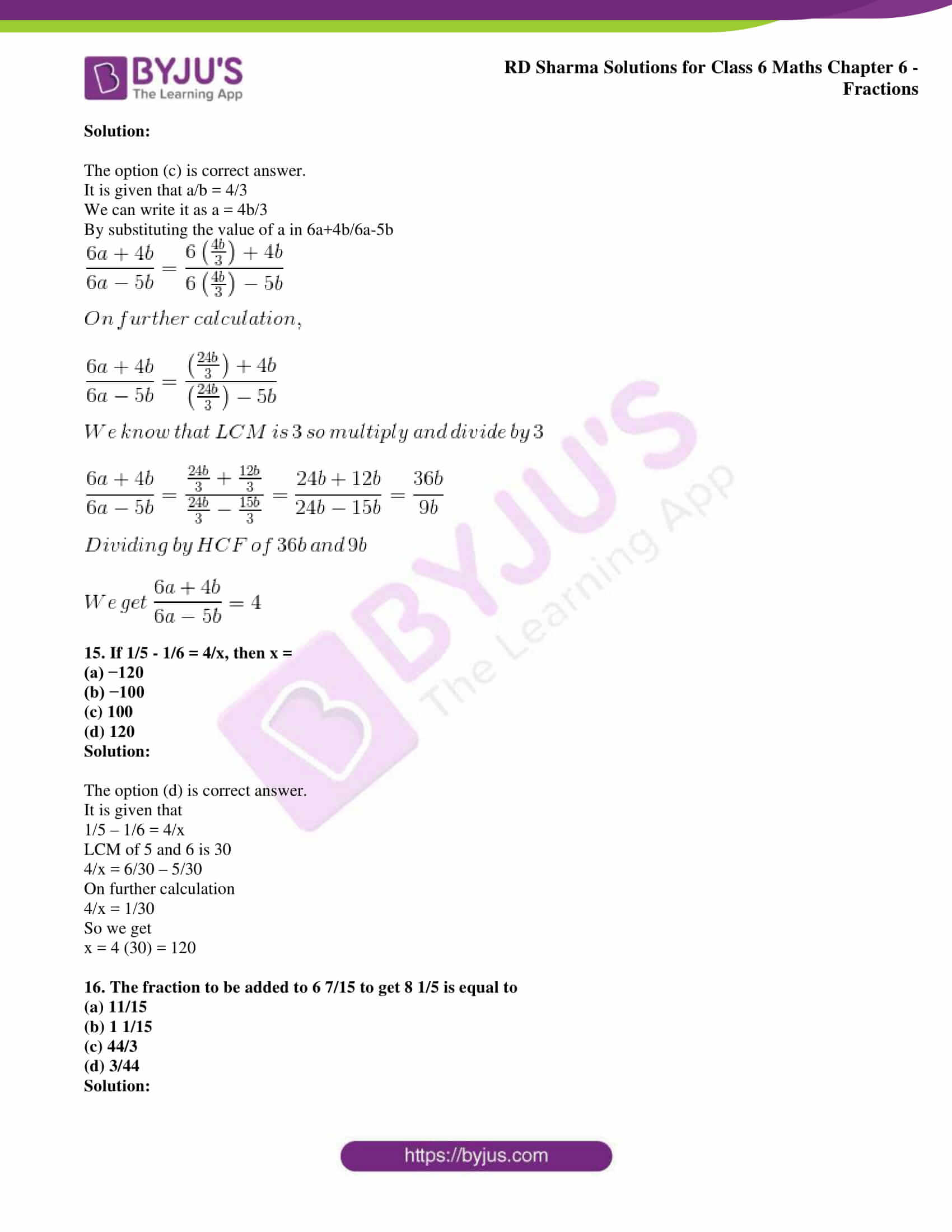 RD Sharma Solutions for Class 6 Chapter 6 Fraction PDF for free RD Sharma Solutions for Class 6 Chapter 6 Fraction PDF for free