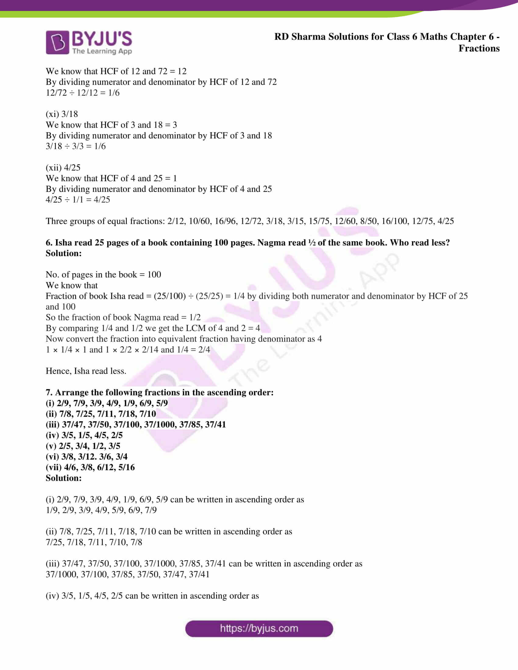 RD Sharma Solutions for Class 6 Chapter 6 Fractions Exercise 6.7 free ...