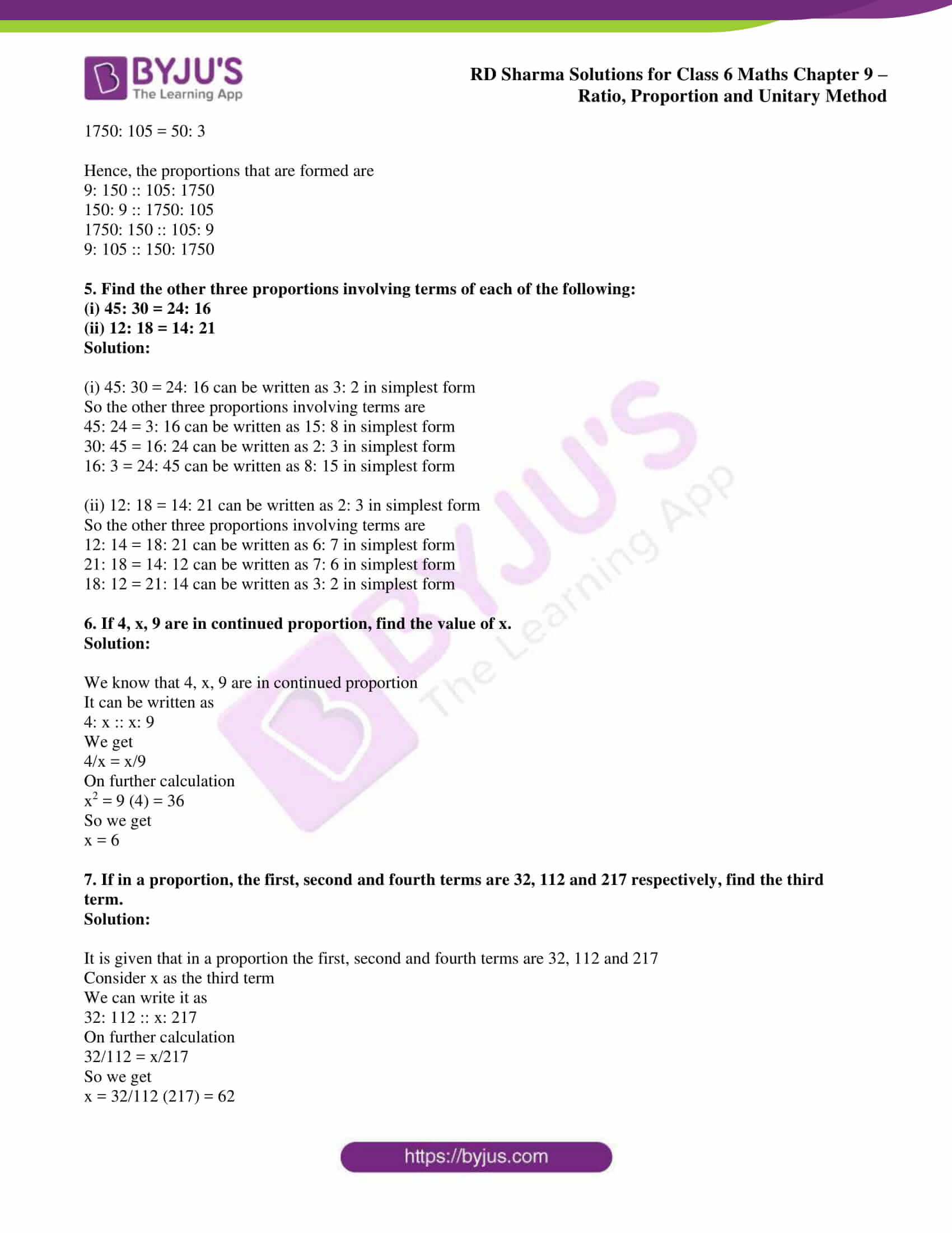 RD Sharma Solutions for Class 6 Chapter 9 Ratio, Proportion and Unitary Method download PDF