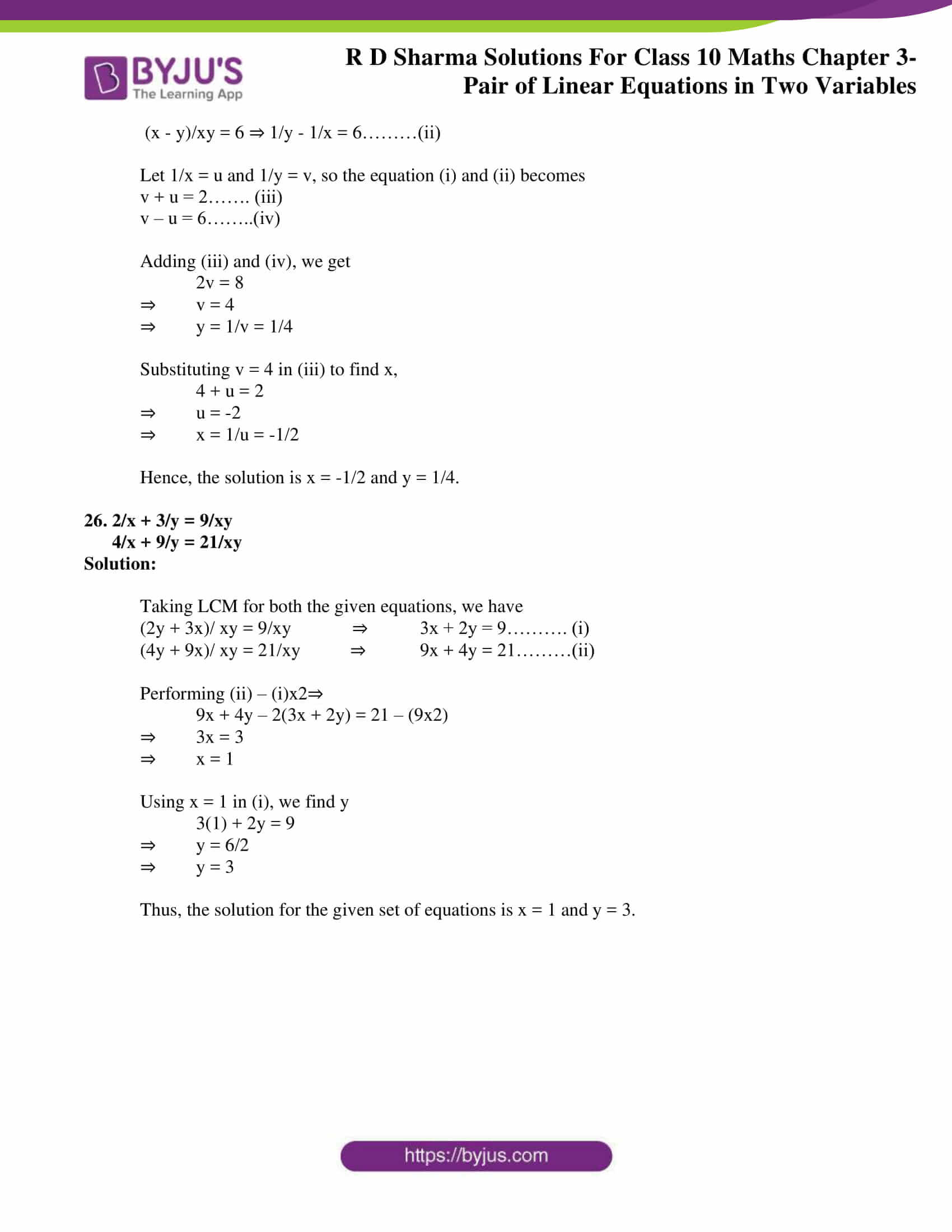 RD Sharma Class 10 Solutions Maths Chapter 3 Pair Of Linear Equations RD Sharma Class 10 Solutions Maths Chapter 3 Pair Of Linear Equations
