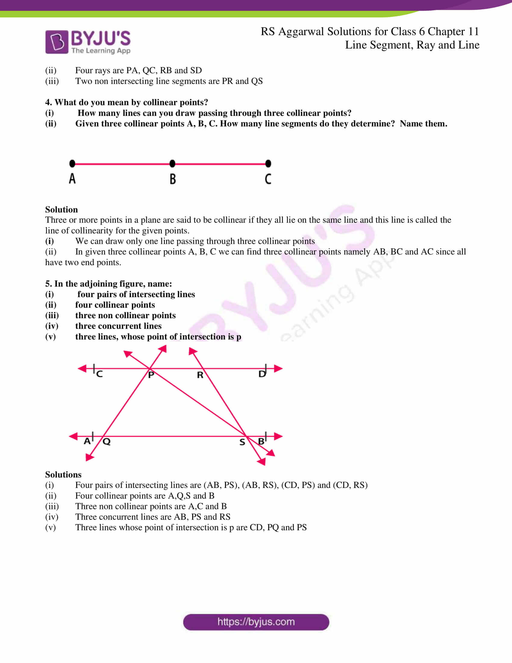 RS Aggarwal Solutions for Class 6 Chapter 11 Line Segment, Ray and Line ...