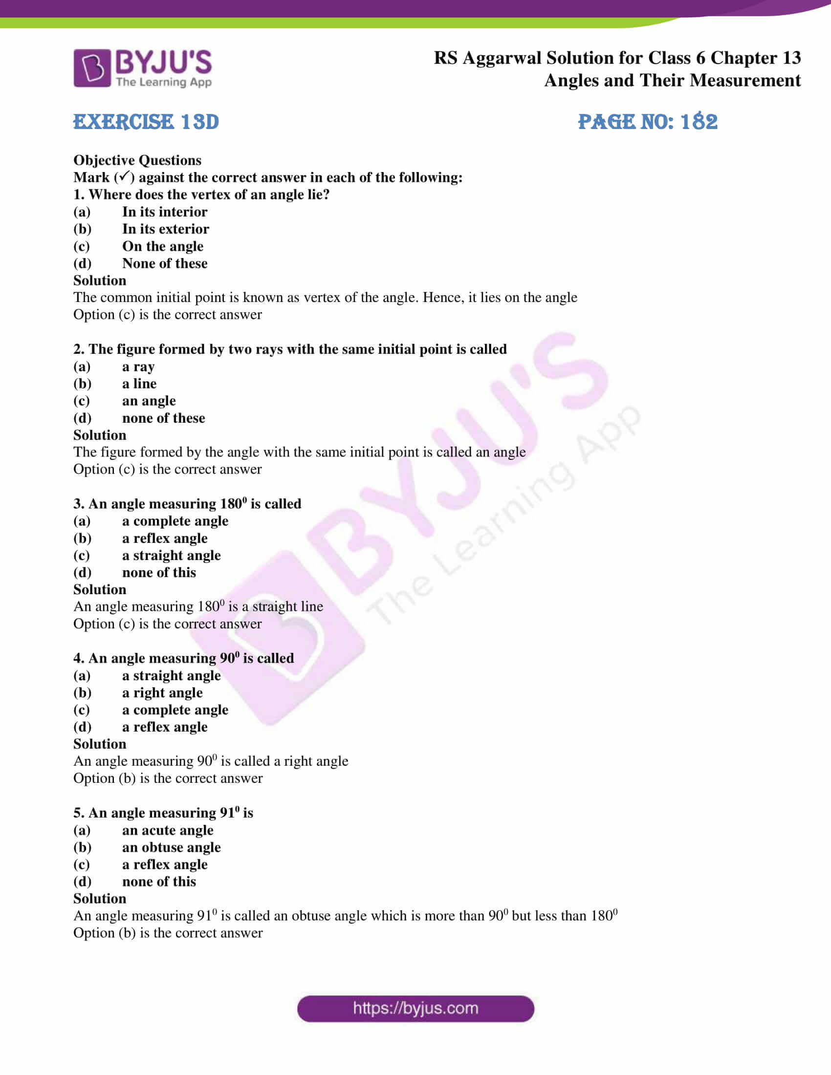 RS Aggarwal Solutions For Class 6 Chapter 13 Angles And Their RS Aggarwal Solutions For Class 6 Chapter 13 Angles And Their
