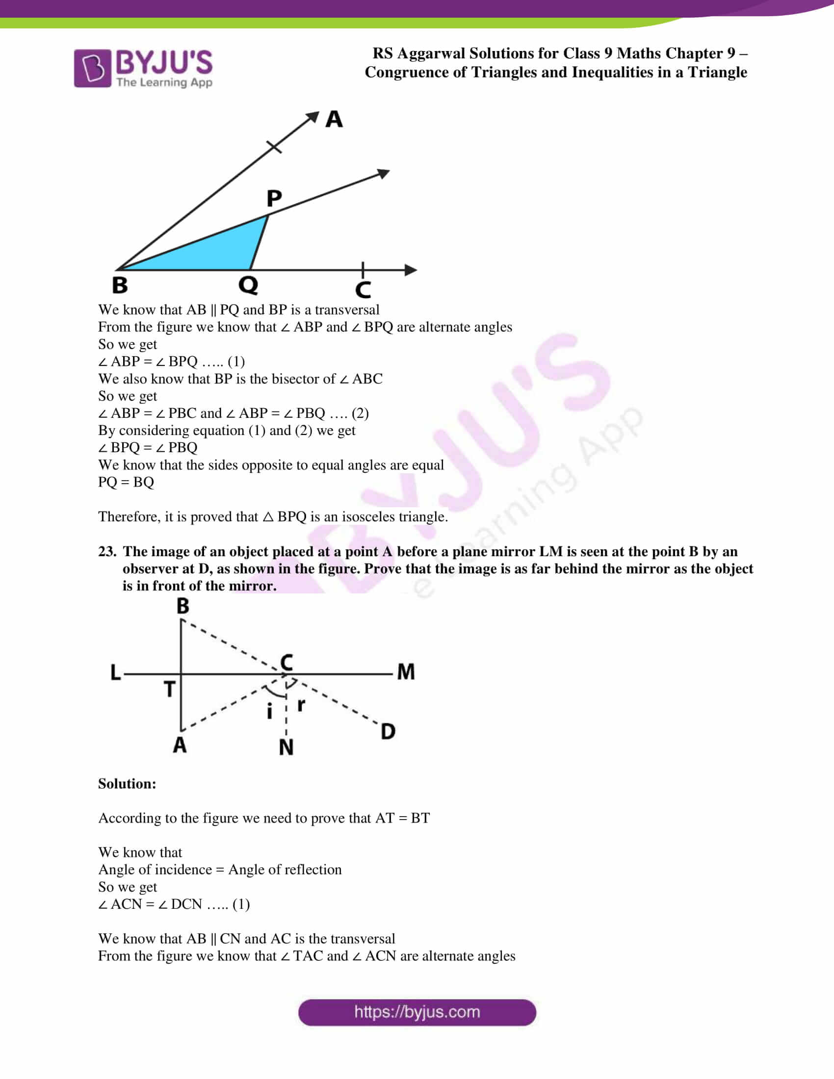 Avail RS Aggarwal Solutions for Class 9 Chapter 9 Congruence of ...
