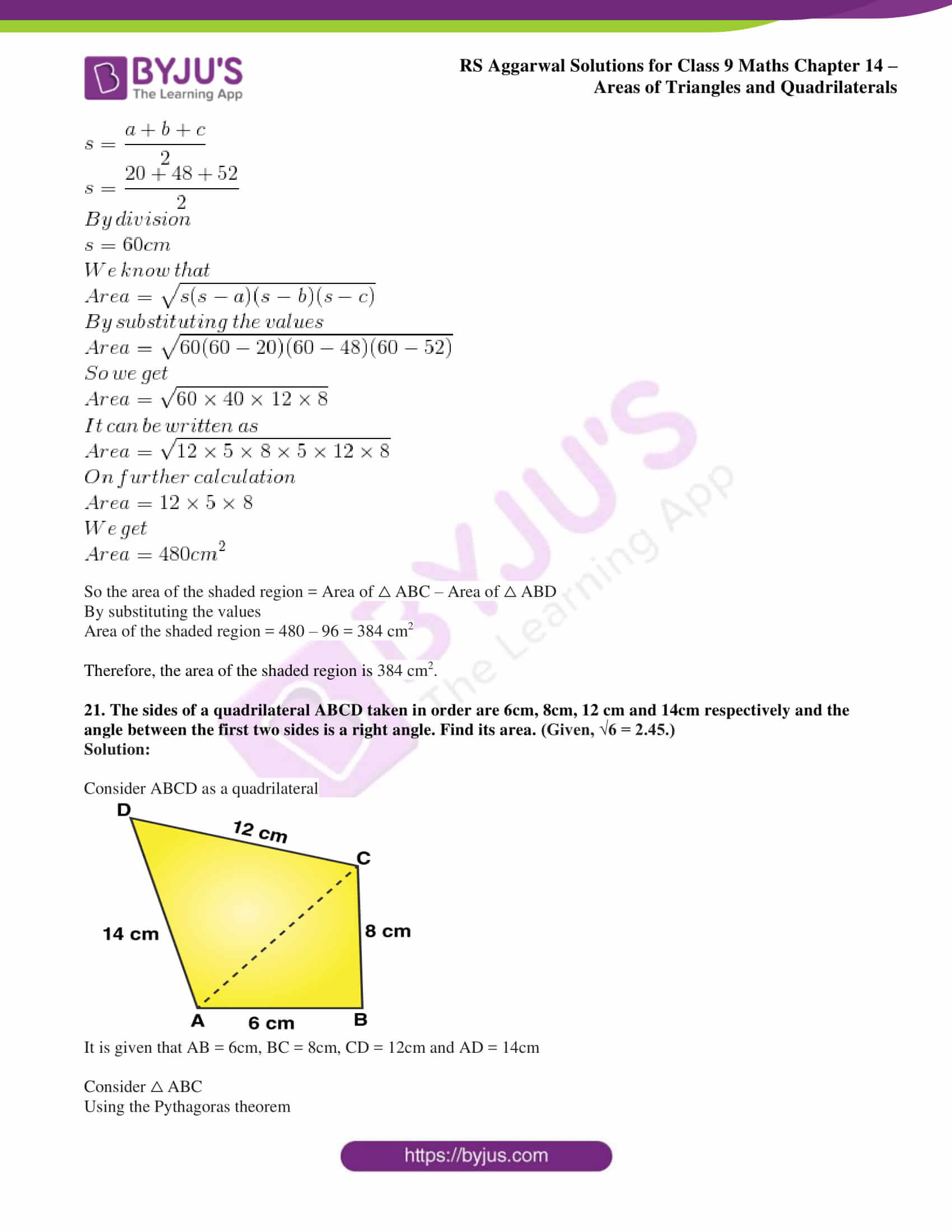 Free PDF Of RS Aggarwal Solutions For Class 9 Chapter 14 Areas Of Free PDF Of RS Aggarwal Solutions For Class 9 Chapter 14 Areas Of