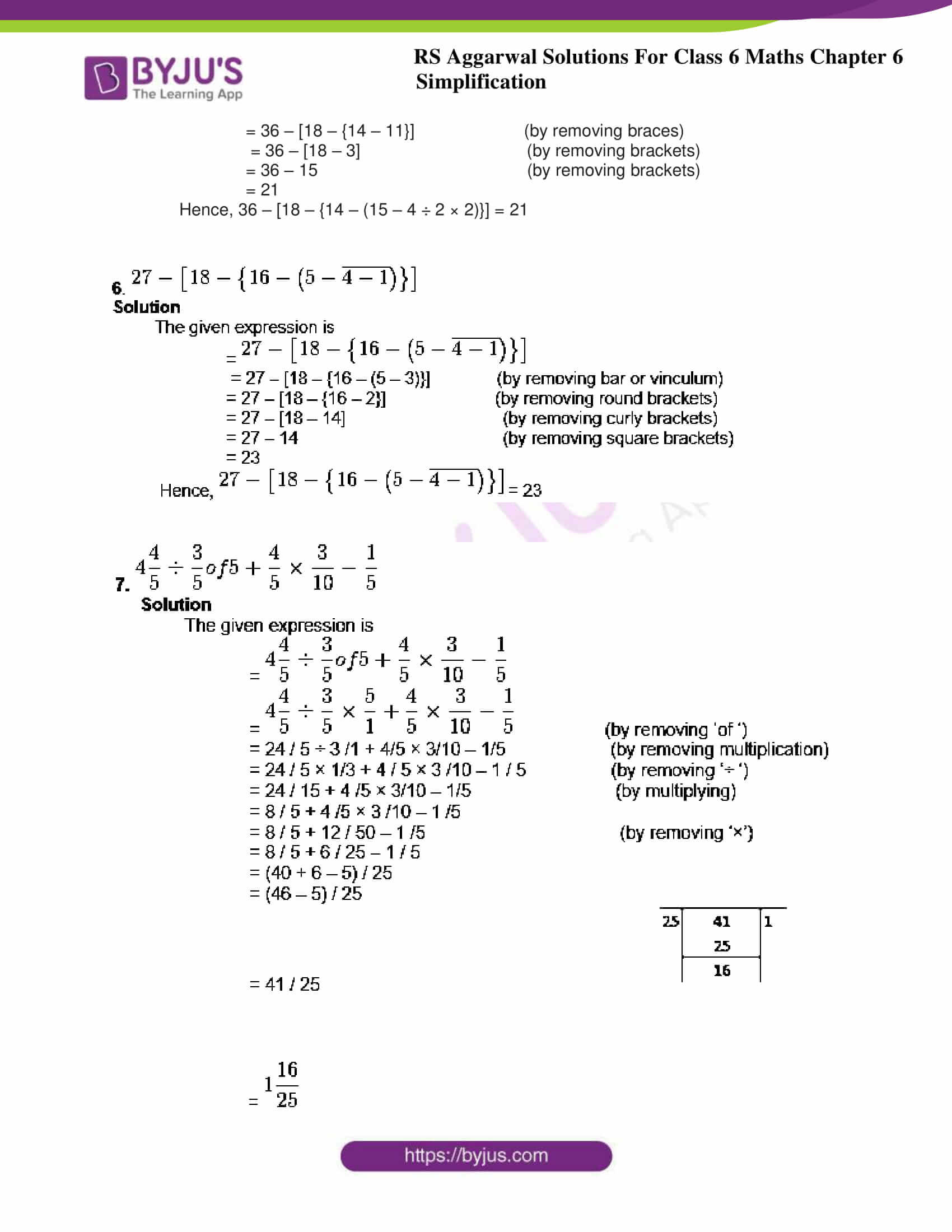 RS Aggarwal Solutions For Class 6 Chapter 6 Simplification Free PDF