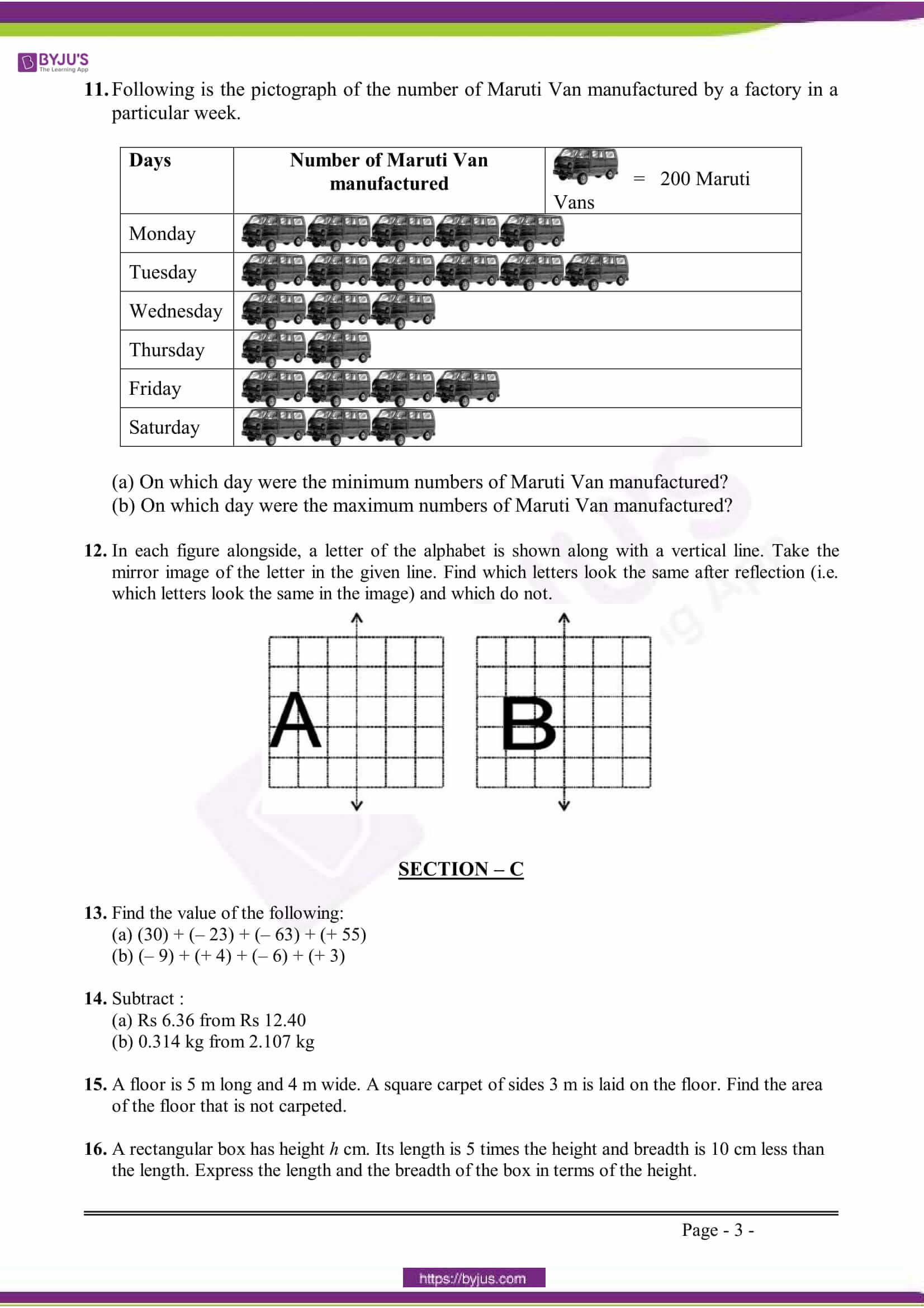 Download CBSE Class 6 Maths Sample Paper Set 3 PDF