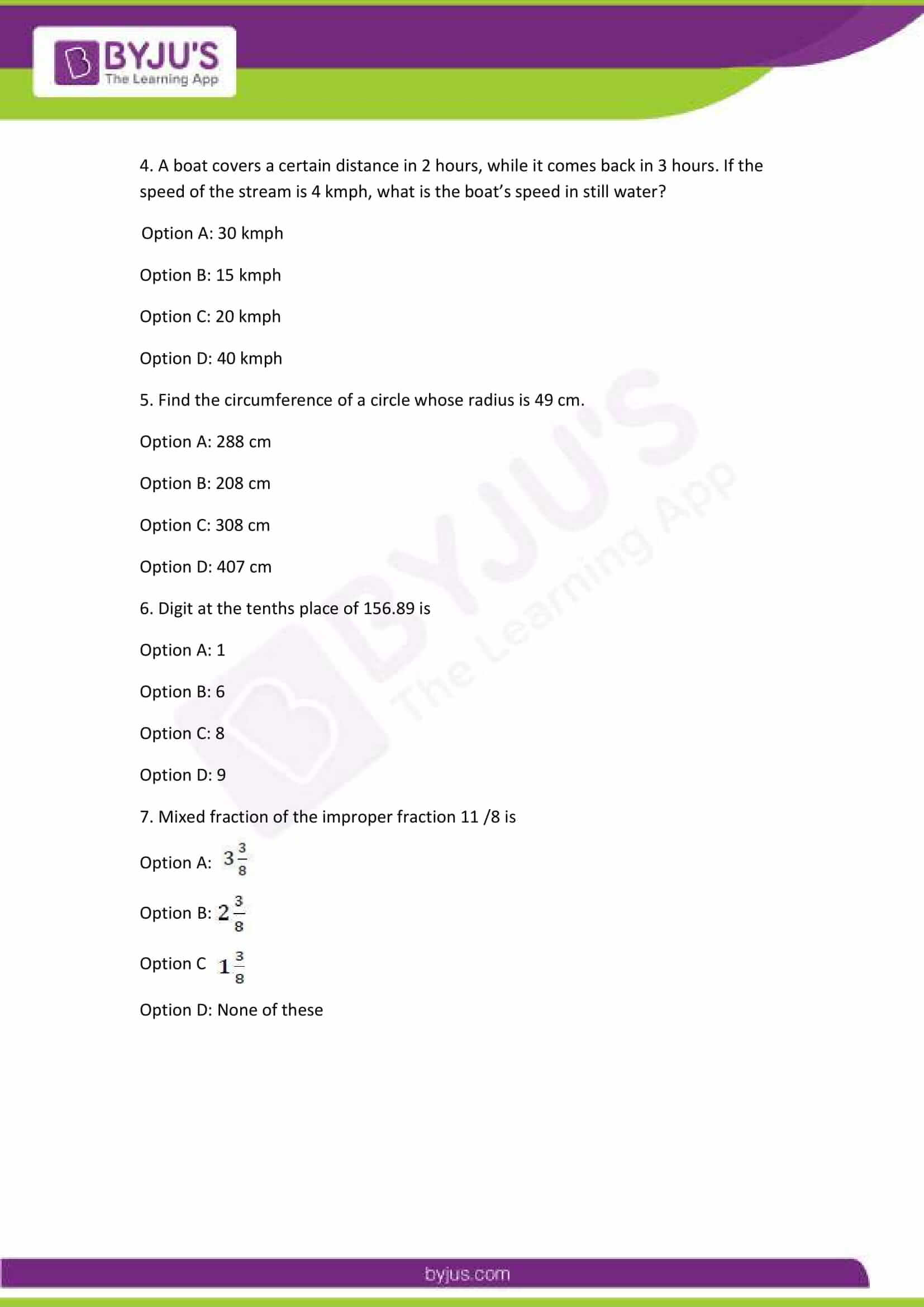 Download CBSE Class 6 Maths Sample Paper Set 5 PDF