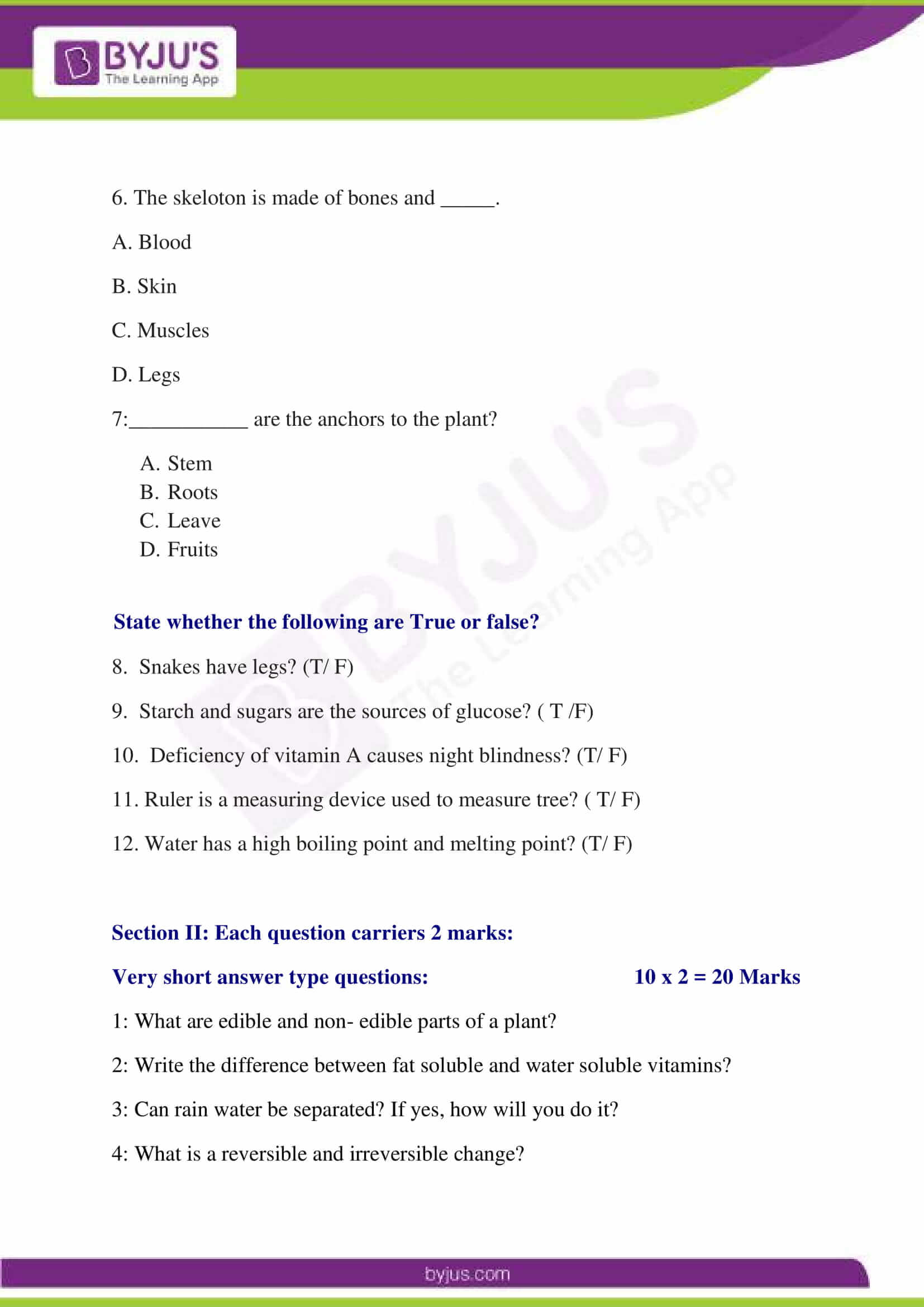 CBSE Sample Paper Class 6 Science Set 5 Download PDF 