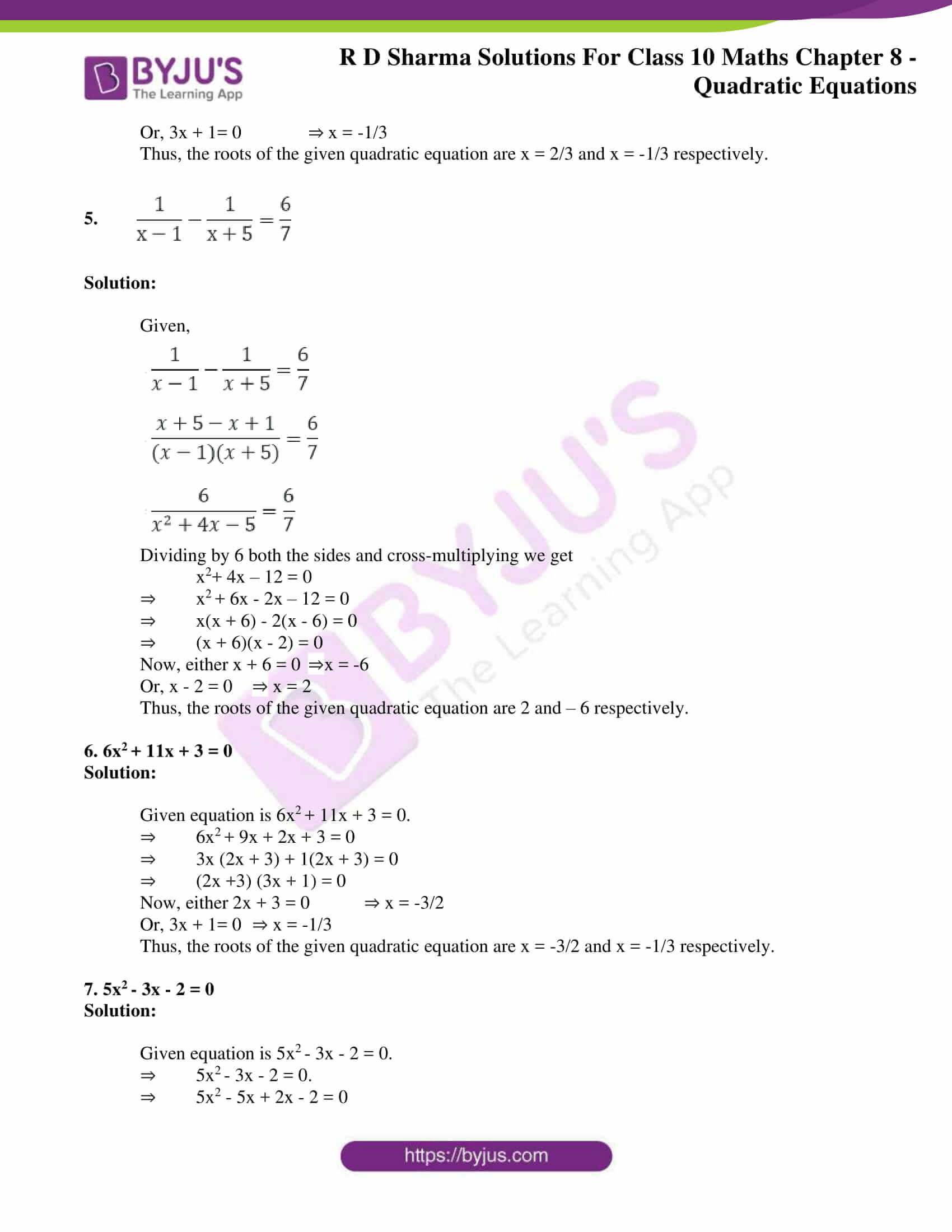 RD Sharma Solutions For Class 10 Chapter 8 Quadratic Equations Exercise RD Sharma Solutions For Class 10 Chapter 8 Quadratic Equations Exercise