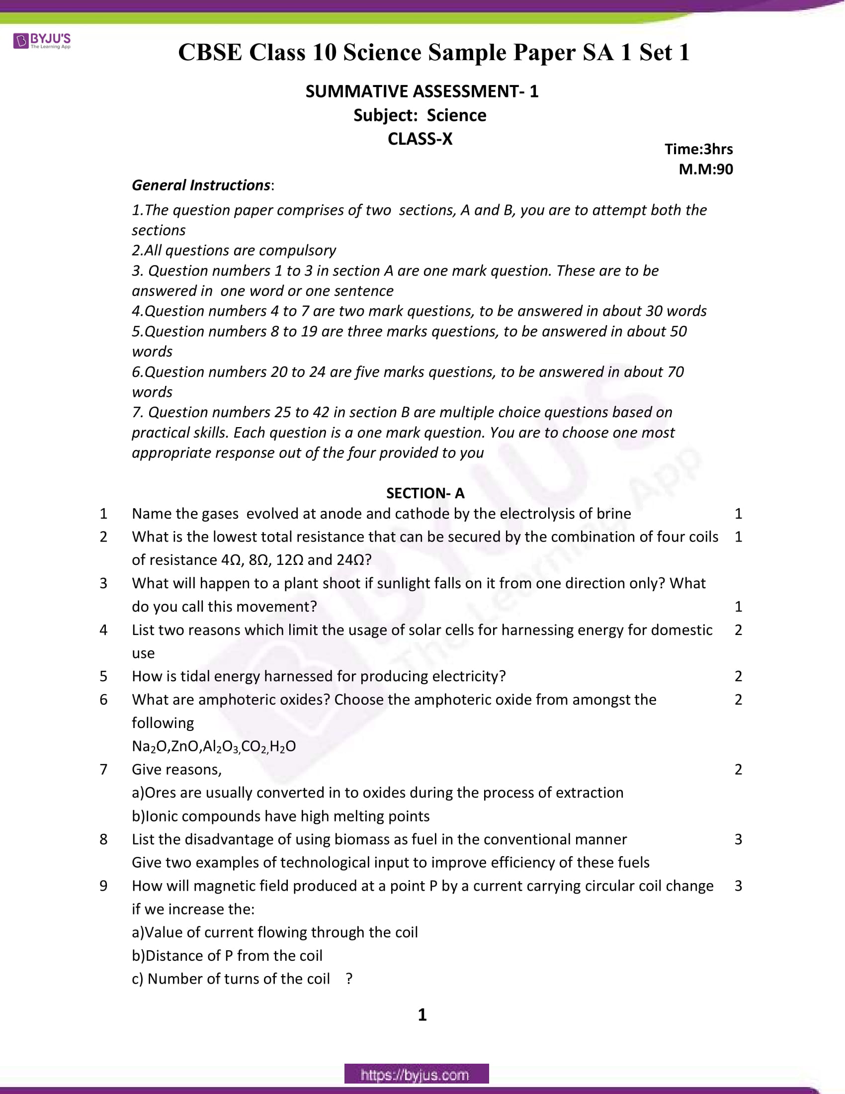 Cbse Class 10 Science Sample Paper Set 2 Download Pdf Bank2home