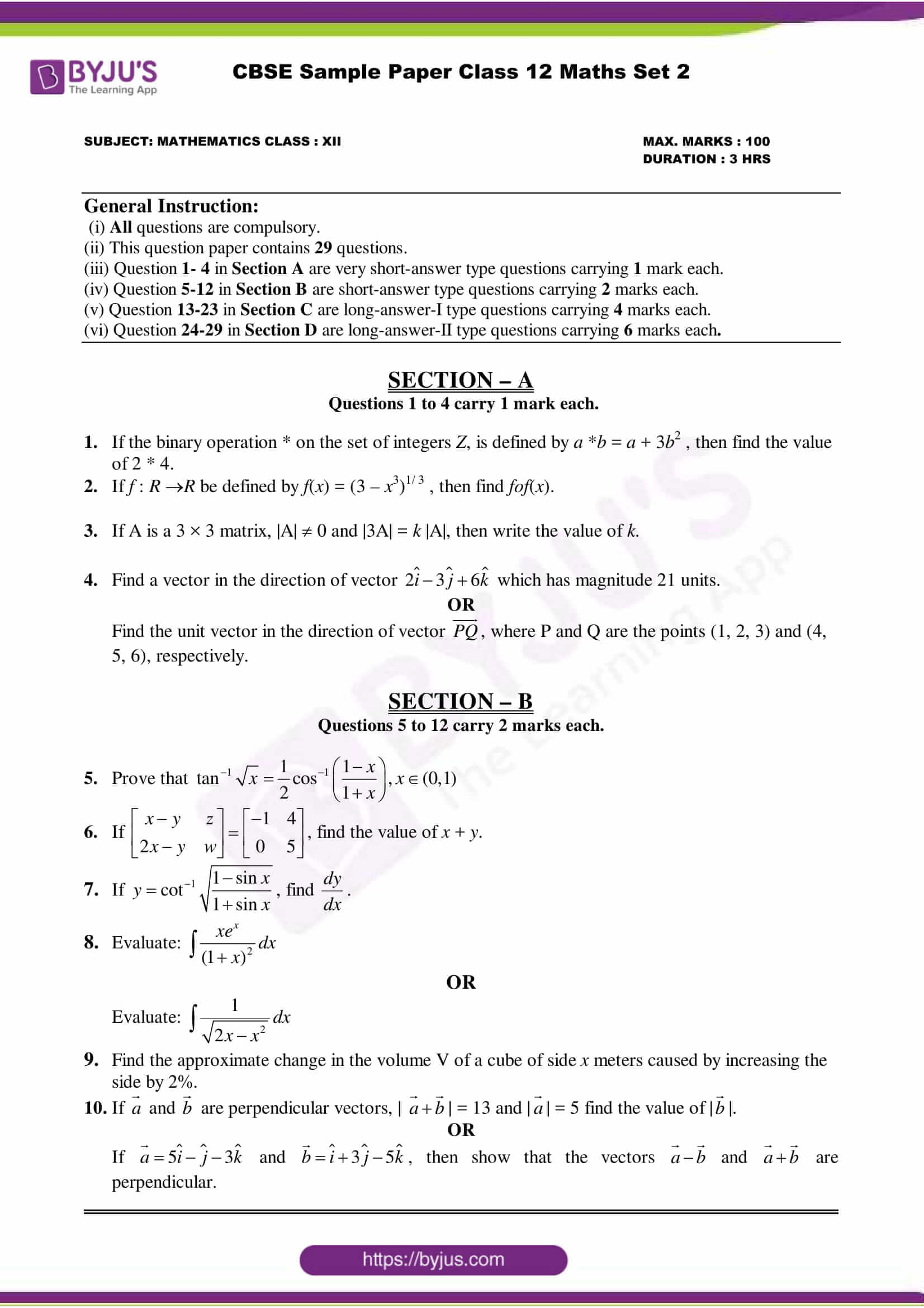 Class 12 Applied Maths Sample Paper 2022 23 Image To U
