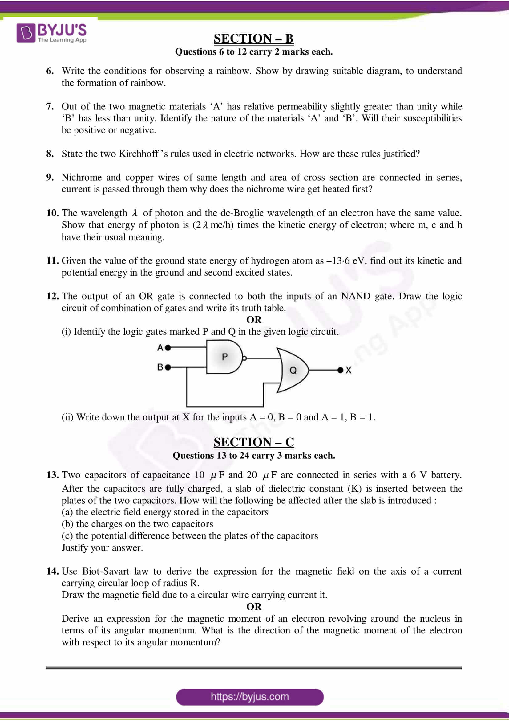 Cbse Class 12 Physics Sample Paper Set B With Answers Gambaran