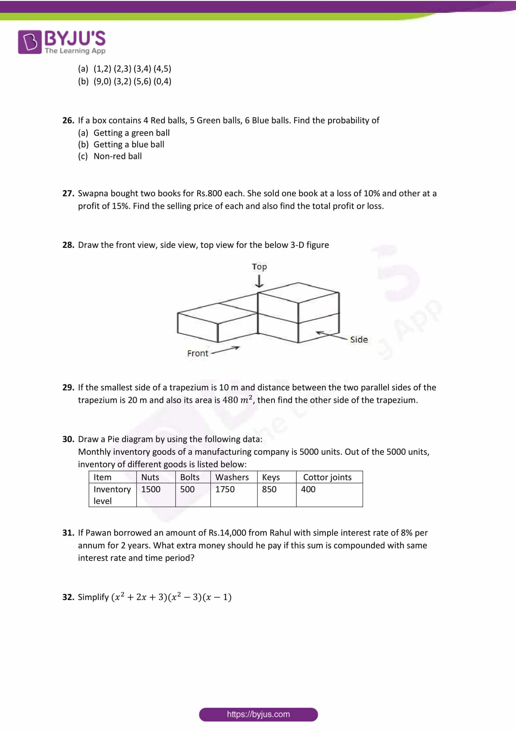 CBSE Class 8 Maths Sample Papers Set 1 Downlaod Now