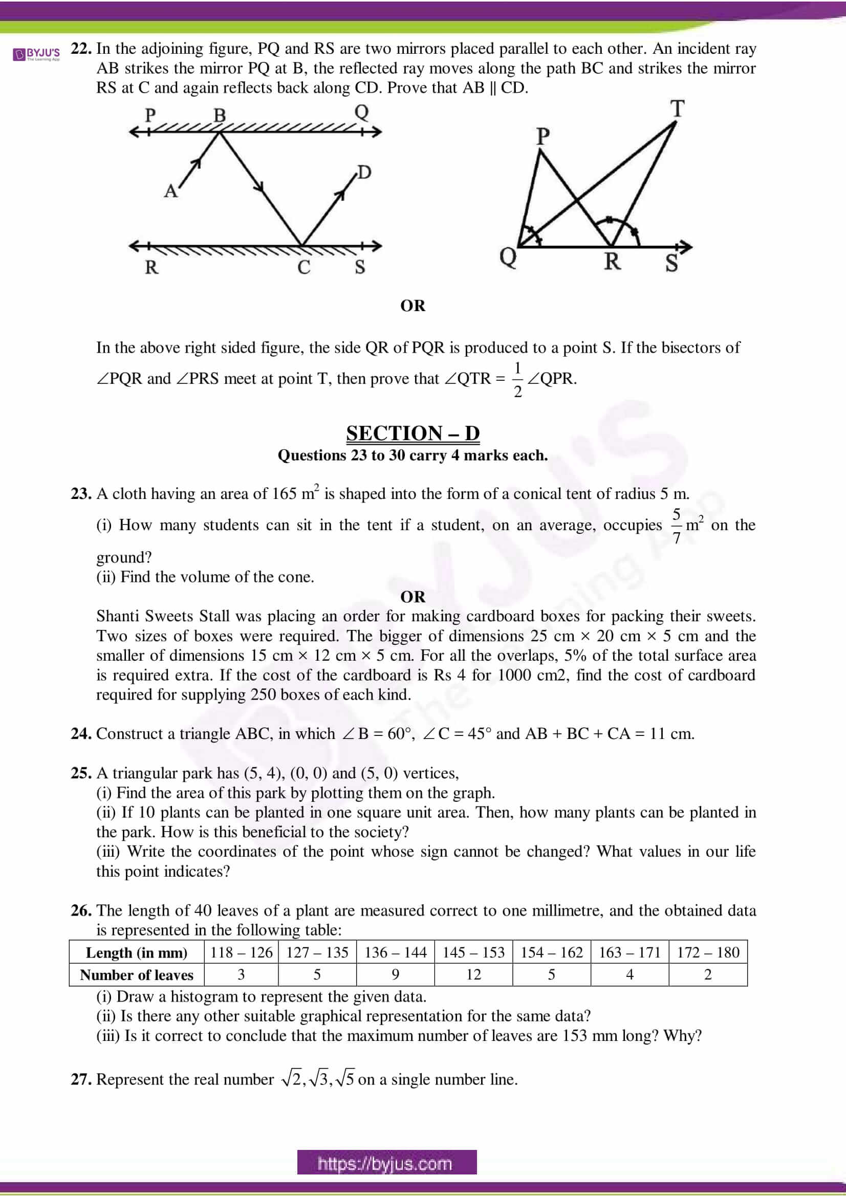 CBSE Class 9 Maths Sample Paper Set 3 Download Here 