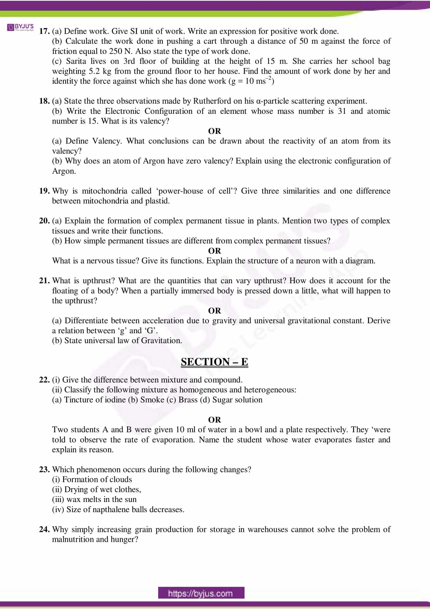 CBSE Sample Paper Class 9 Science Set 9 Solution