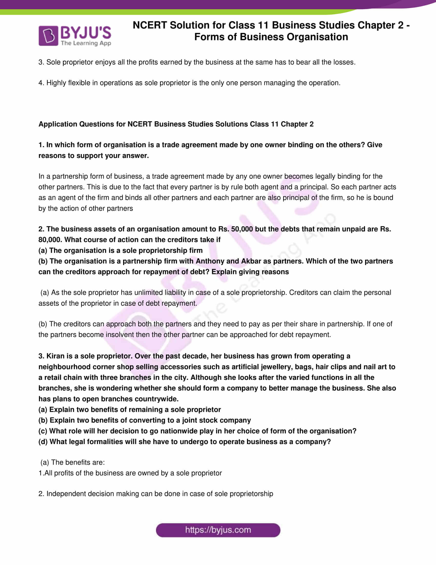 NCERT Solution For Class 11 Business Studies Chapter 2 Forms Of ...