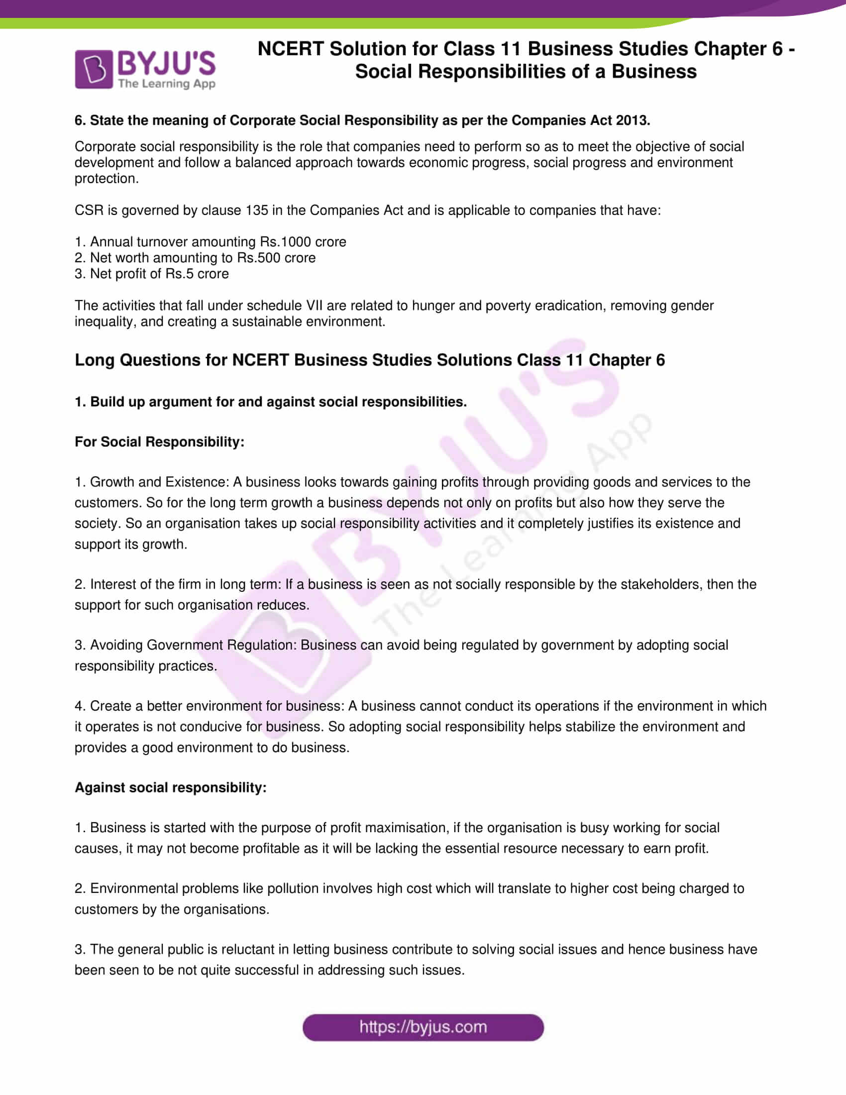 NCERT Solution For Class 11 Business Studies Chapter 6 Social ...