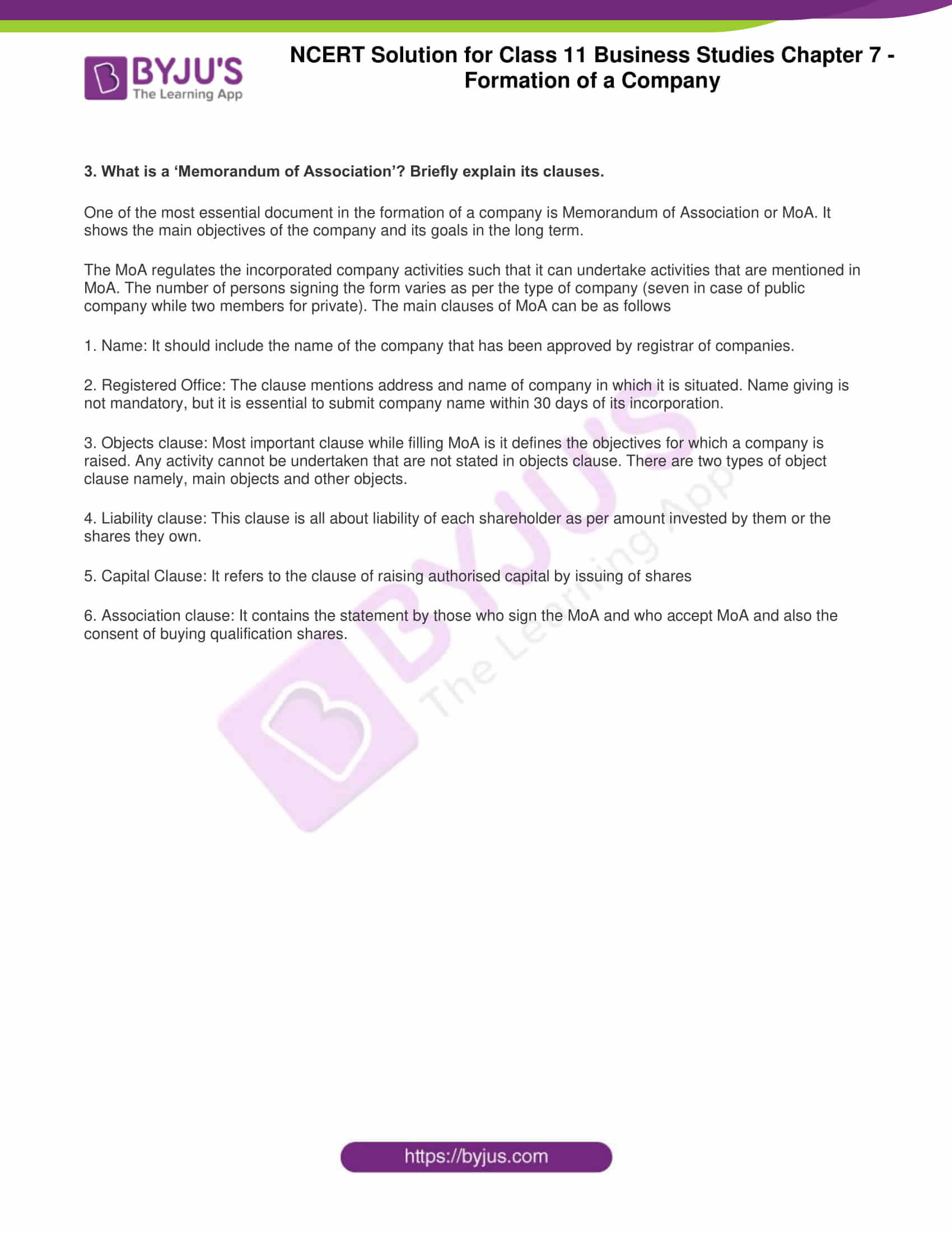 NCERT Solution For Class 11 Business Studies Chapter 7 Formation Of A ...