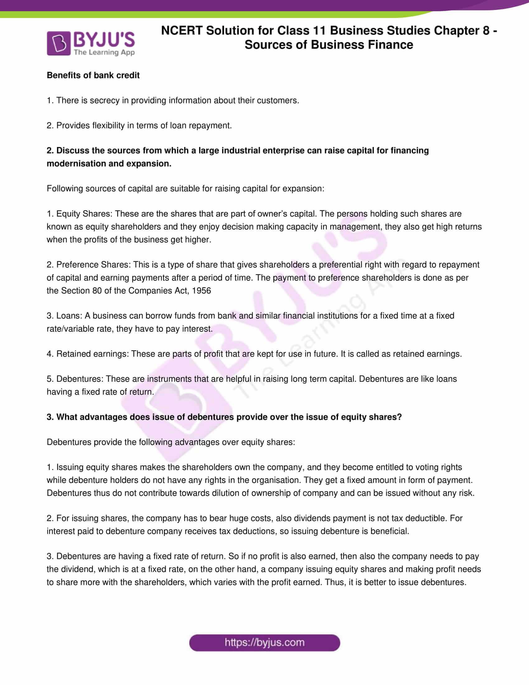 NCERT Solutions for Class 11 Business Studies Chapter 8 Sources of ...