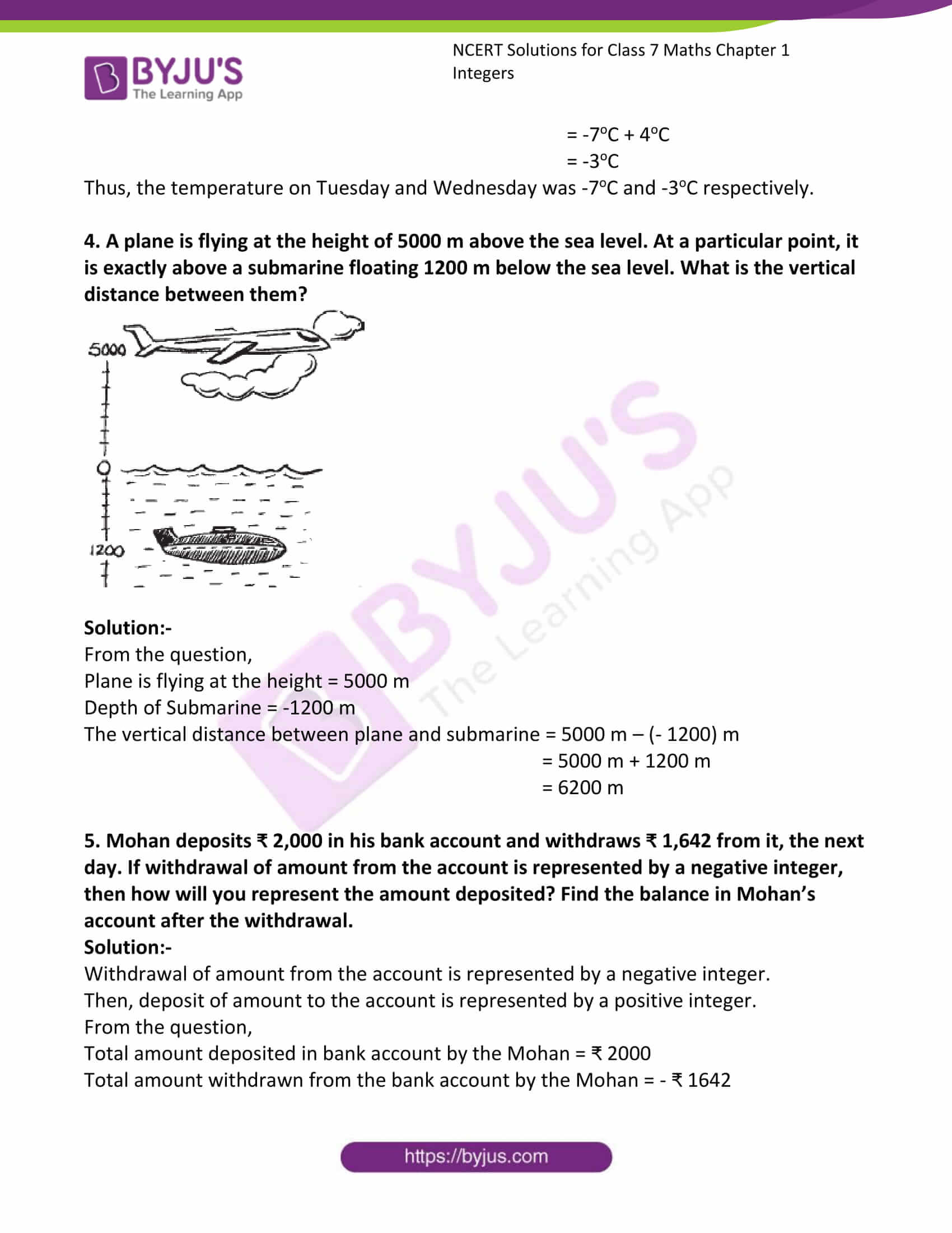 NCERT Solutions For Class 7 Maths Chapter 1 Integers Access Free PDF 2022 