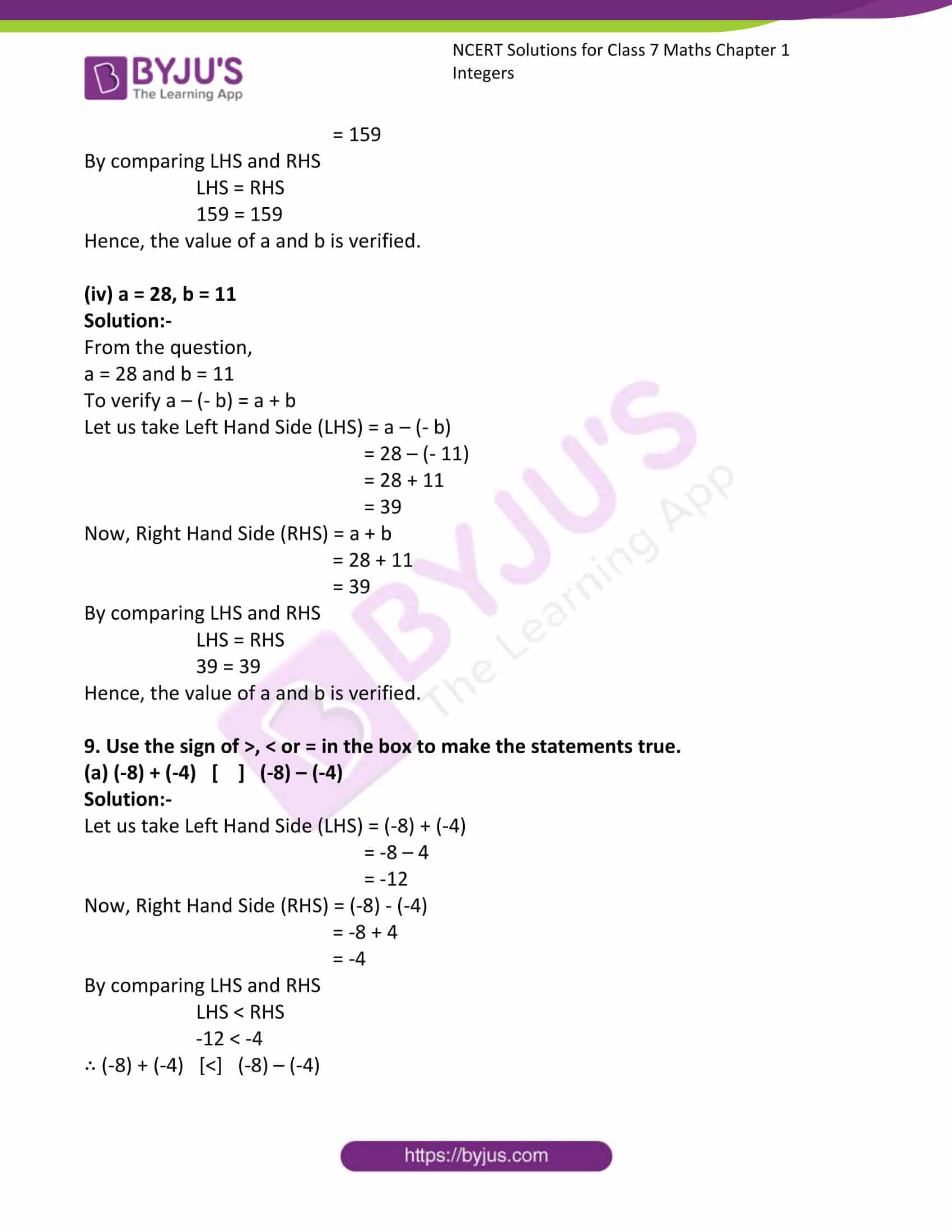 NCERT Solutions For Class 7 Maths Chapter 1 Integers Access Free PDF 2022 