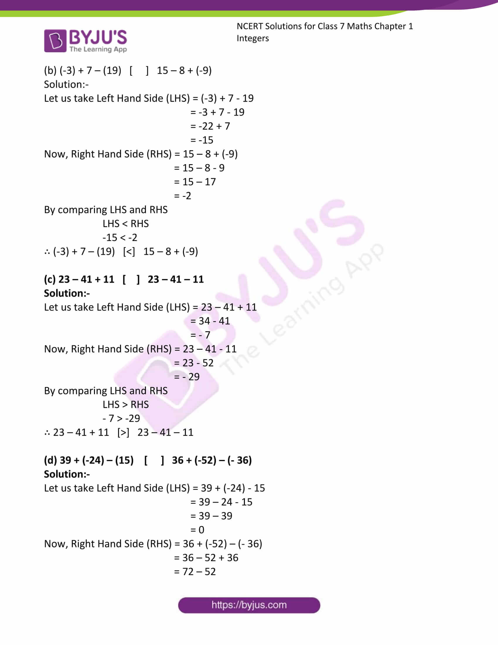 NCERT Solutions For Class 7 Maths Exercise 1 1 Chapter 1 Integers NCERT Solutions For Class 7 Maths Exercise 1 1 Chapter 1 Integers