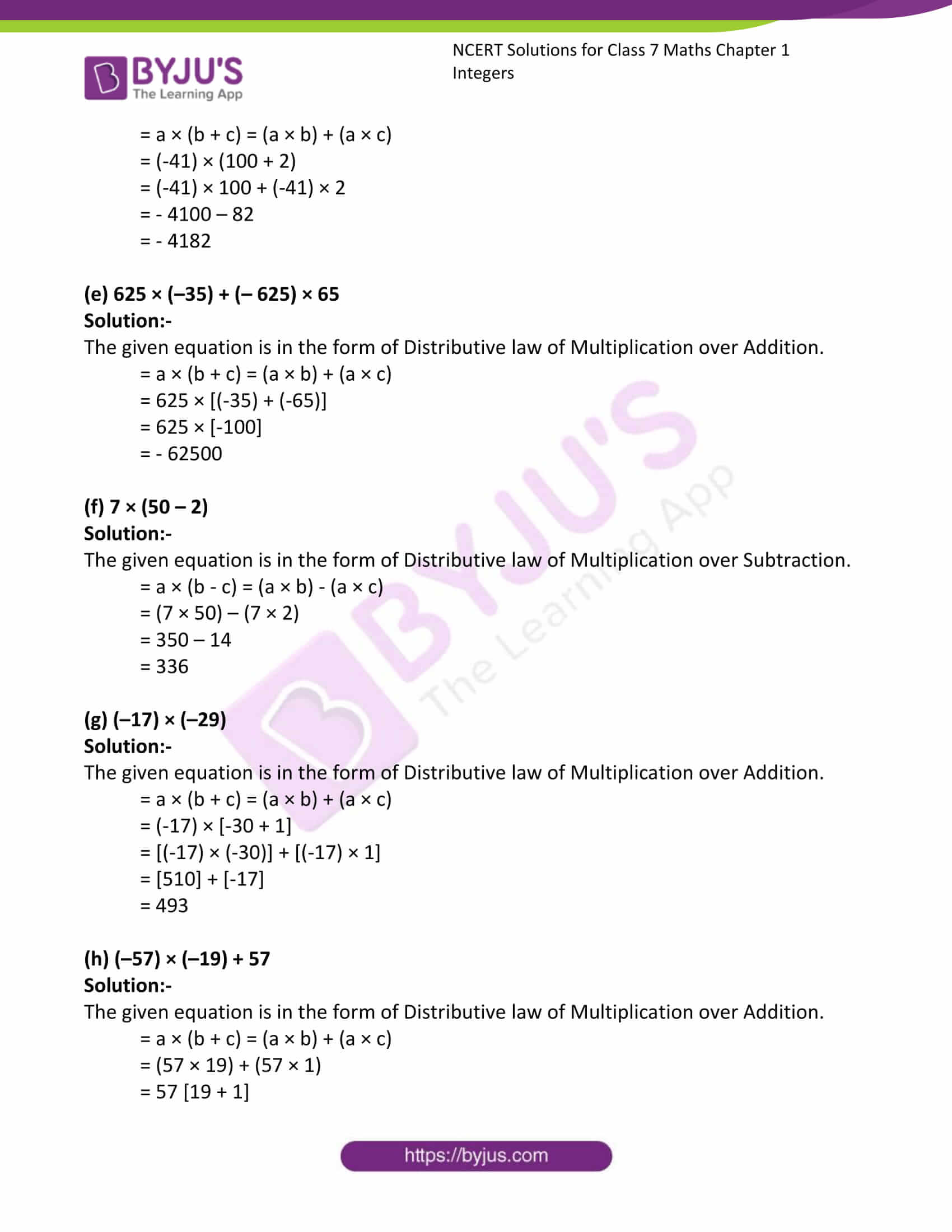 NCERT Solutions For Class 7 Maths Exercise 1 3 Chapter 1 Integers