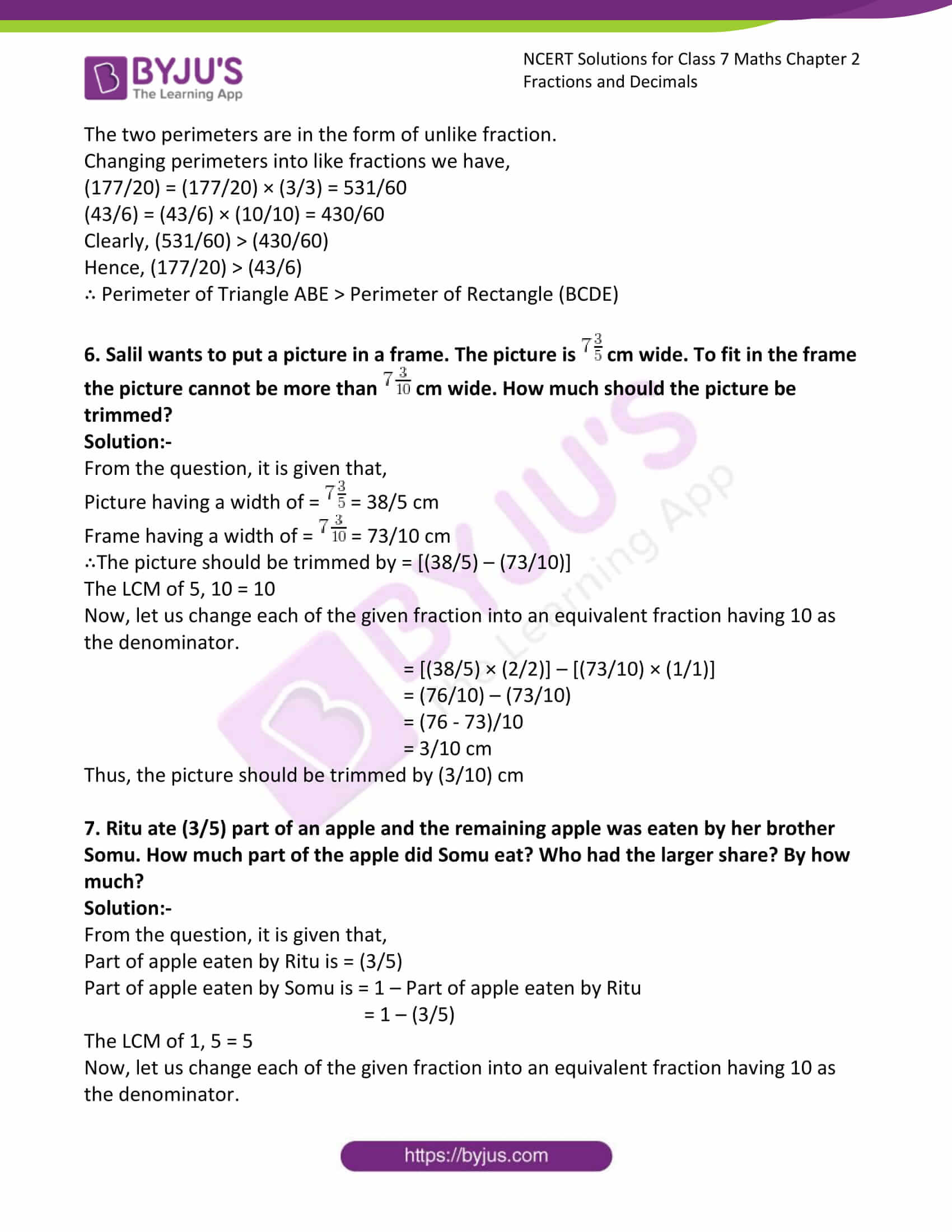 NCERT Solutions For Class 7 Maths Exercise 2 1 Chapter 2 Fractions And 