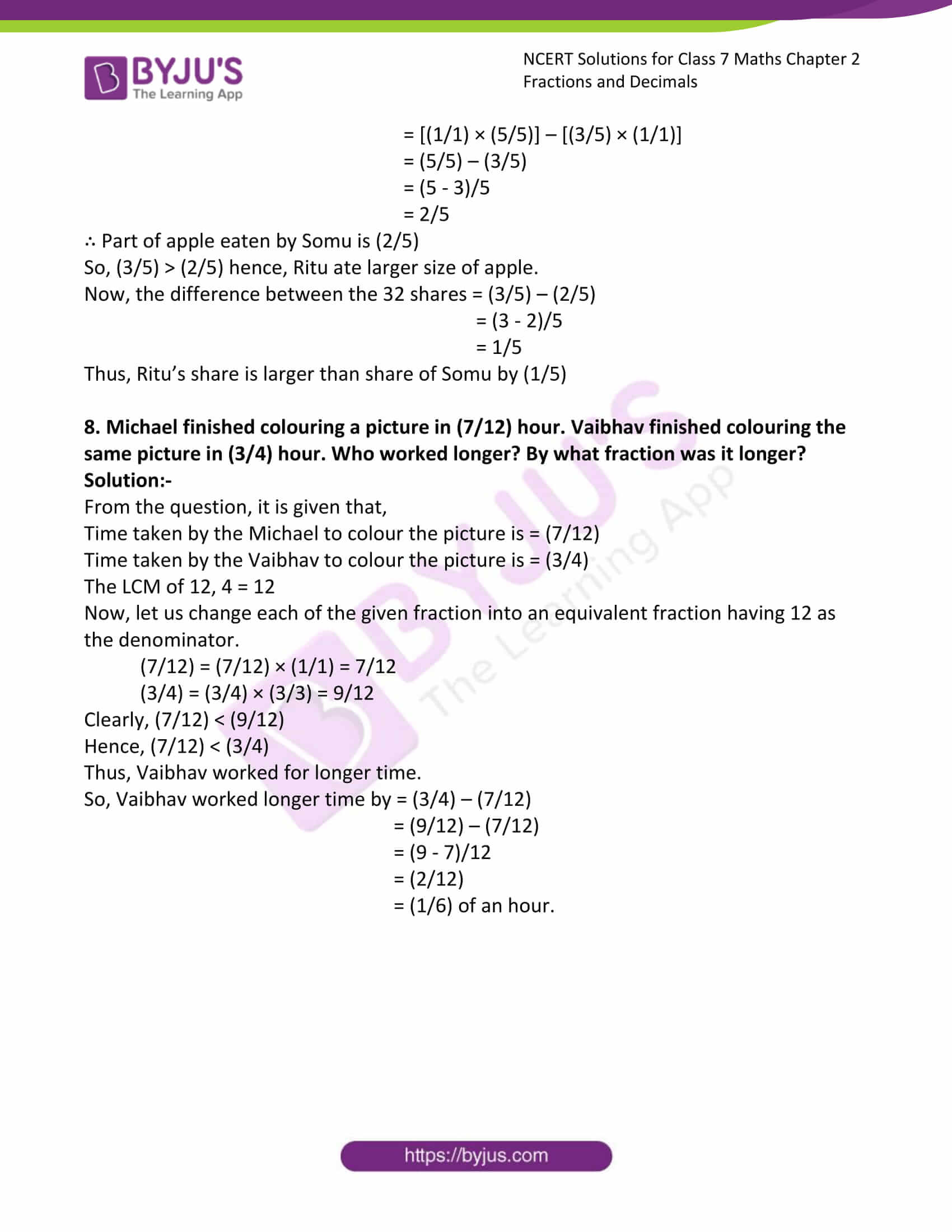 NCERT Solutions for Class 7 Maths Exercise 2.1 Chapter 2 Fractions and ...