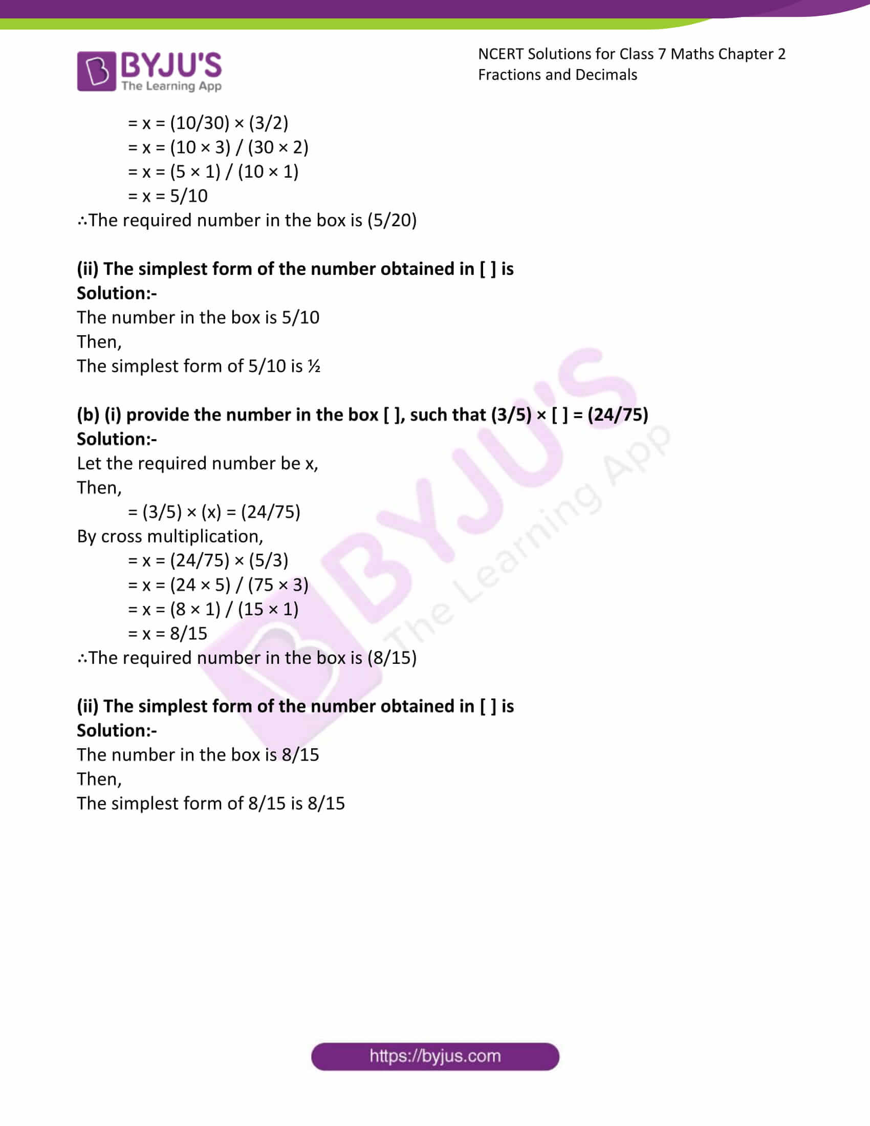 NCERT Solutions For Class 7 Maths Chapter 2 Fractions And Decimals