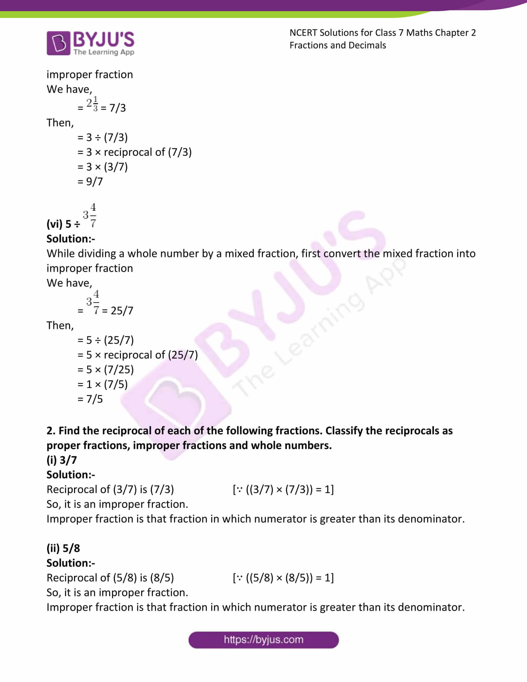 NCERT Solutions For Class 7 Maths Chapter 2 Fractions And Decimals