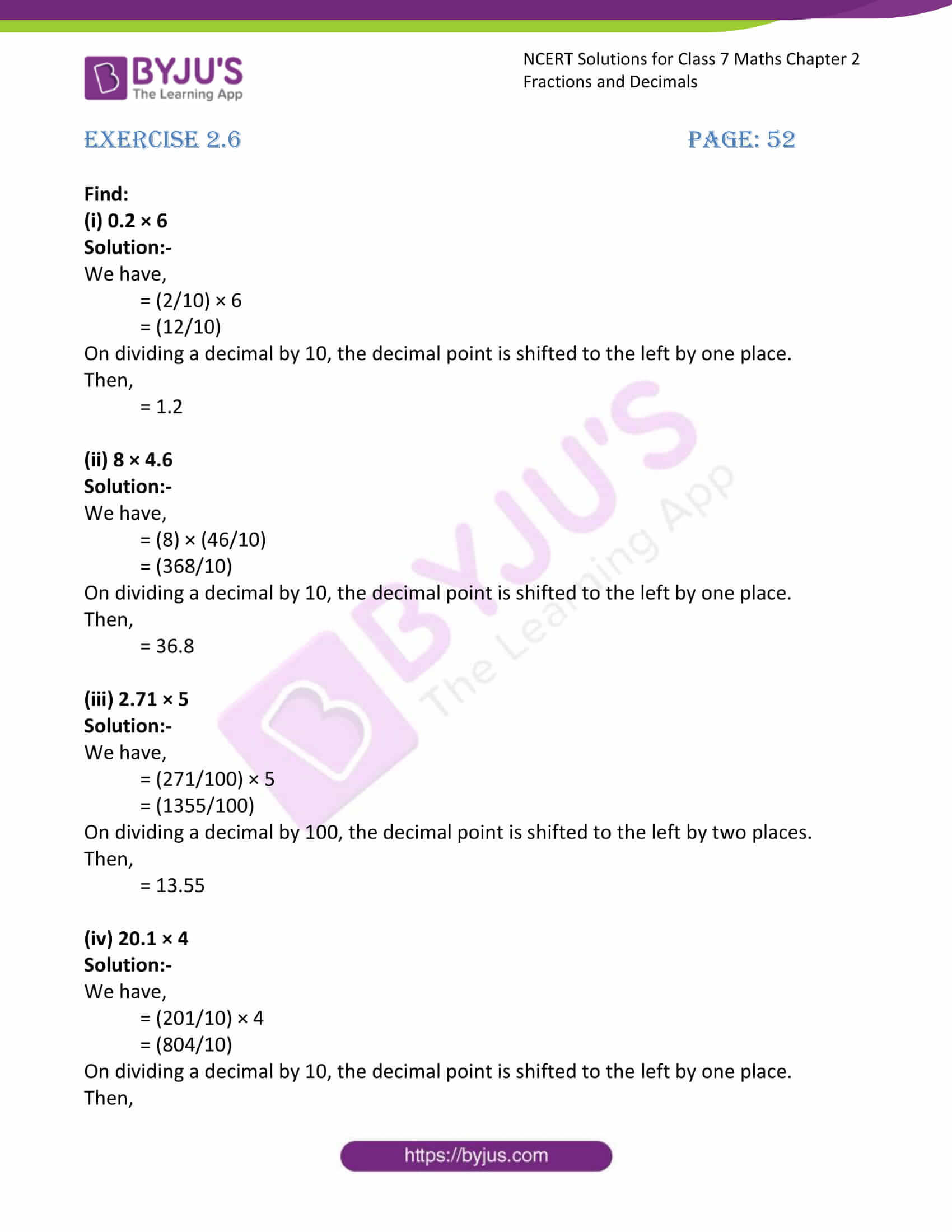 NCERT Solutions For Class 7 Maths Exercise 2 6 Chapter 2 Fractions And